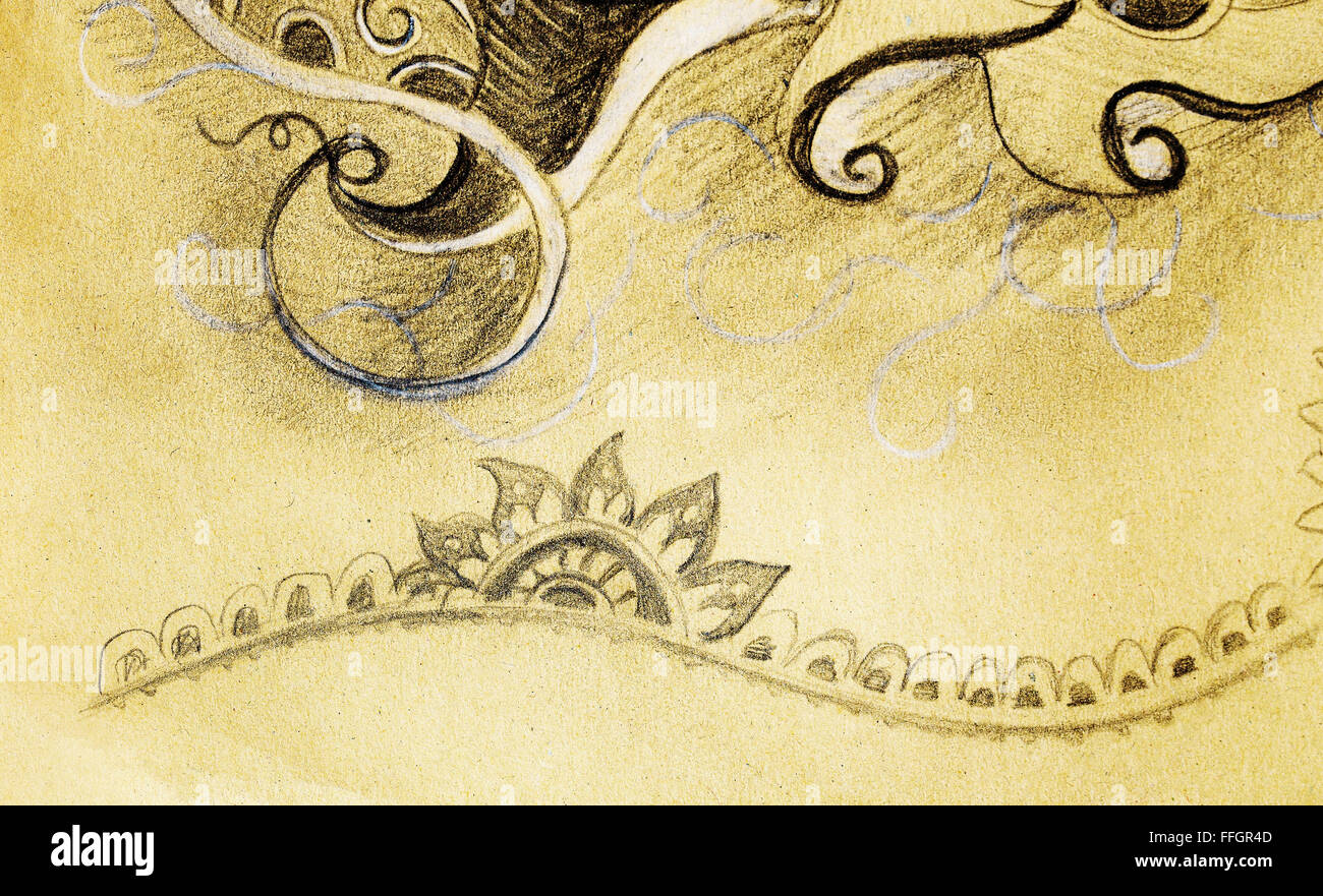 Beautiful Ornament, pencil drawing on old paper Stock Photo - Alamy