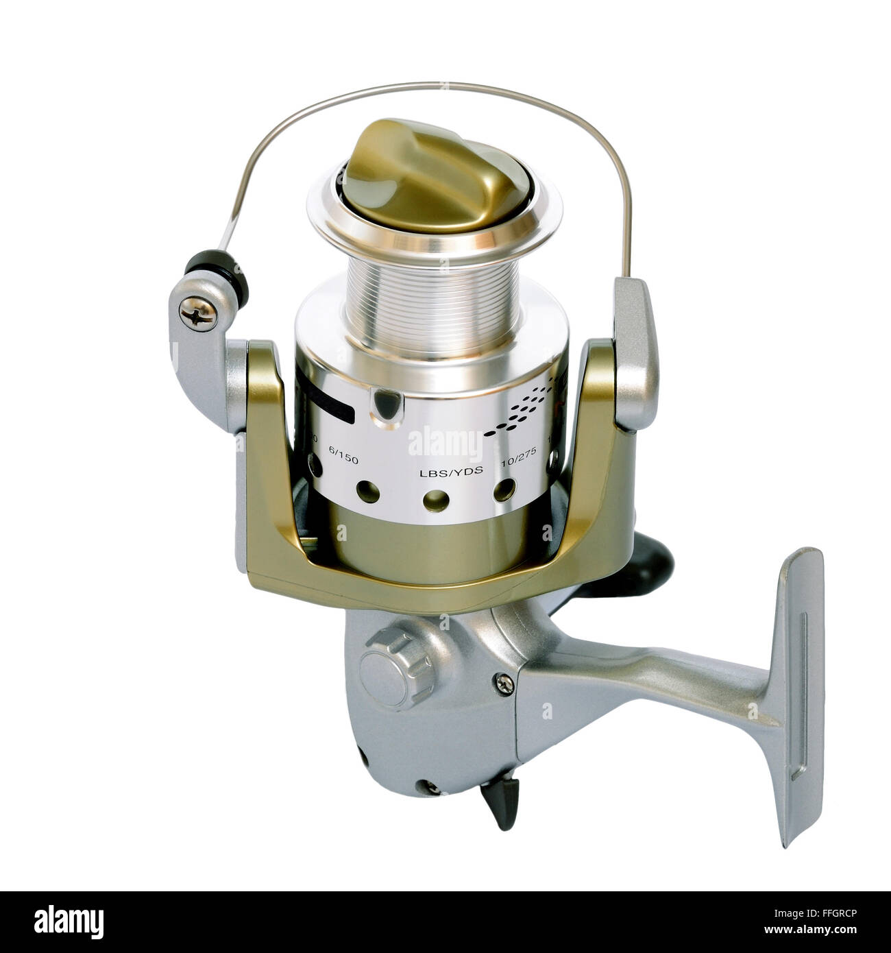 The Spinning reel for fishing isolated on a white background Stock ...