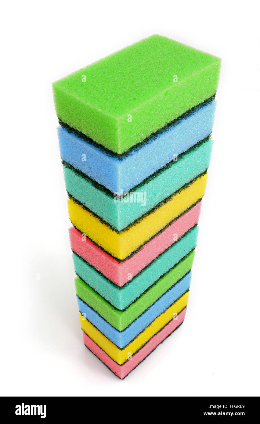 A stack of cleaning sponges isolated on the white background Stock ...