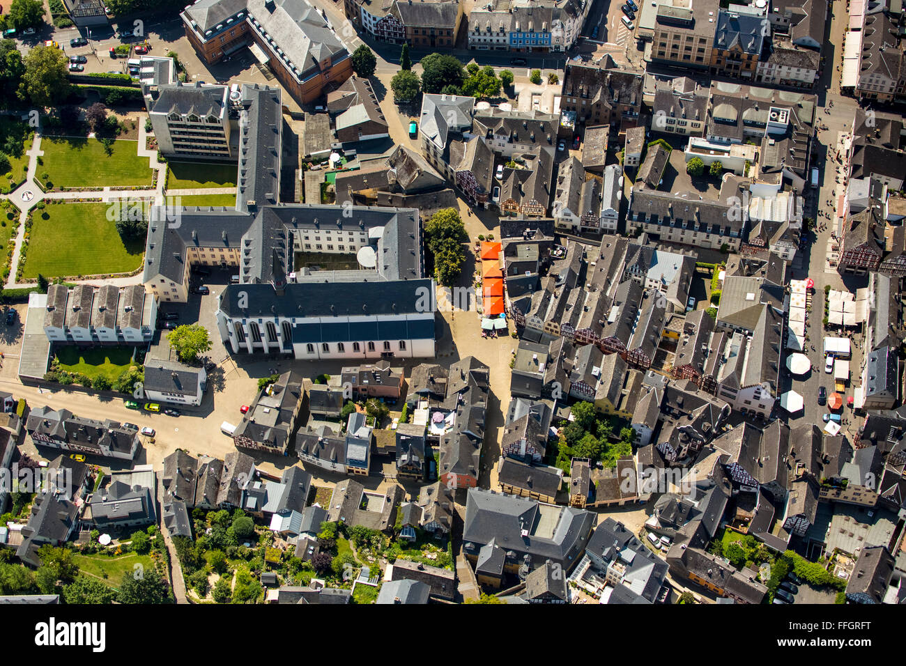 Aerial view, City Church St. Sebastian with the Old Town, Limburg an ...