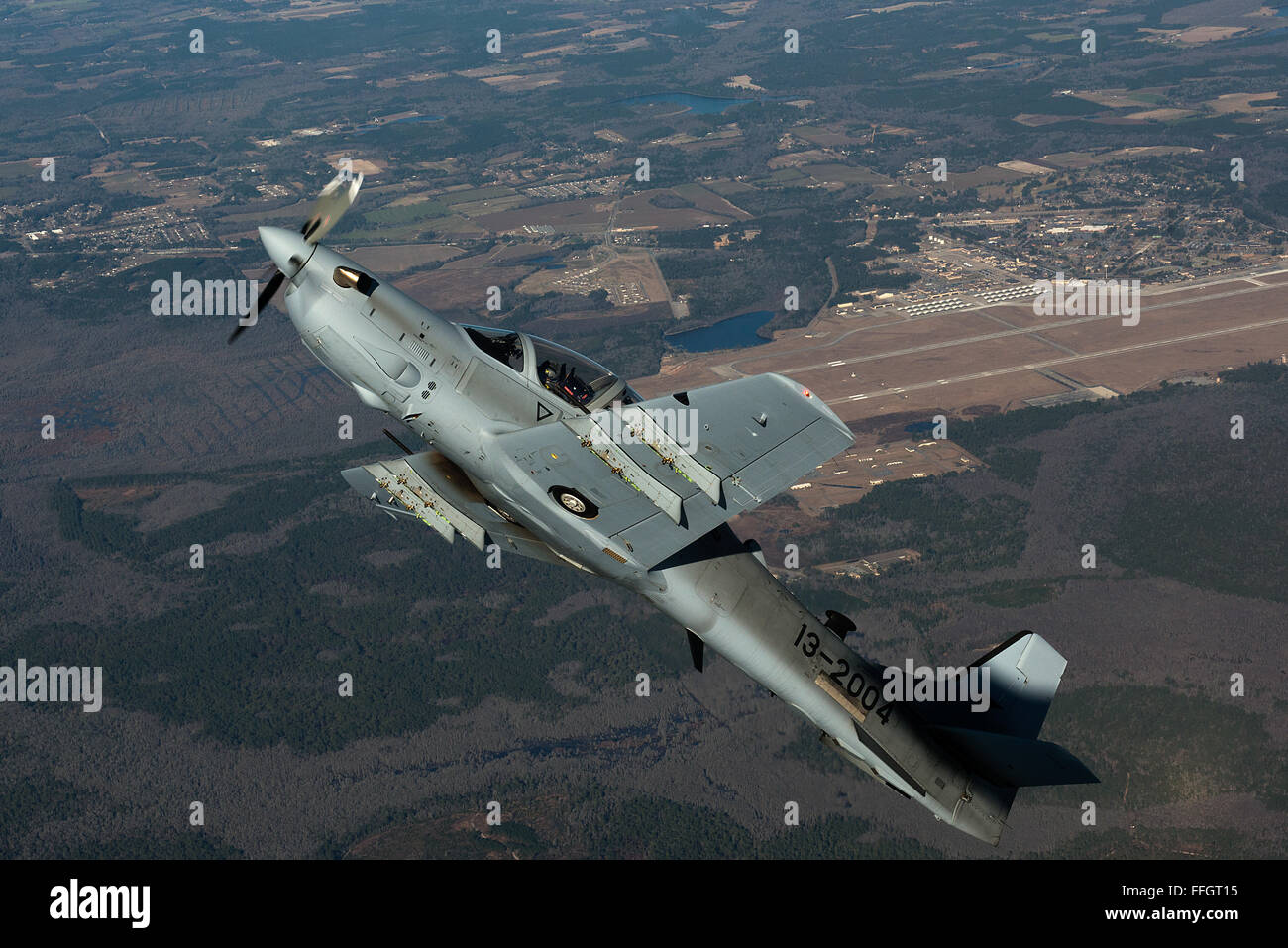 A U.S. Air Force A-29 Super Tucano performs a training mission en route ...