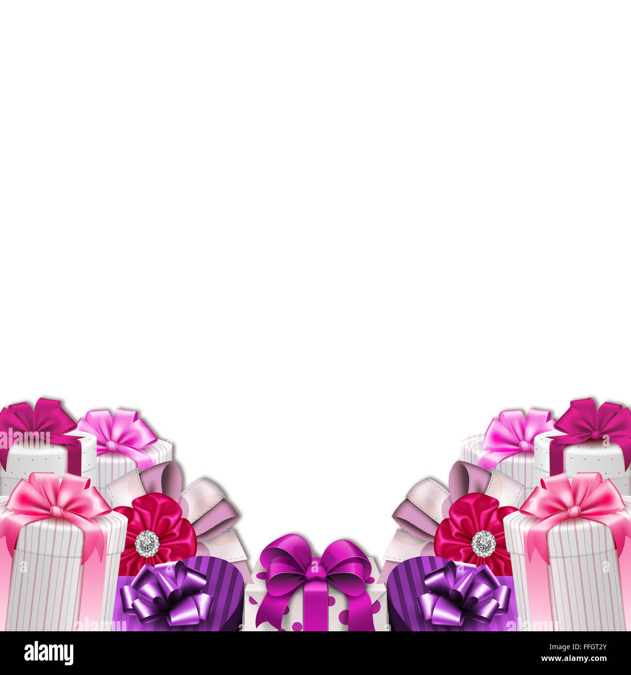 decoration border - frame - gift boxes with bows and ribbons Stock ...