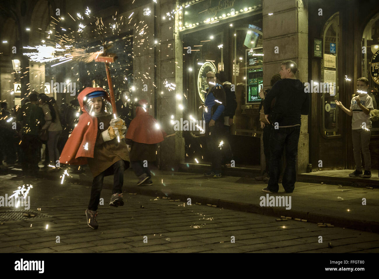 Barcelona, Catalonia, Spain. 13th Feb, 2016. Children in devil costumes ...