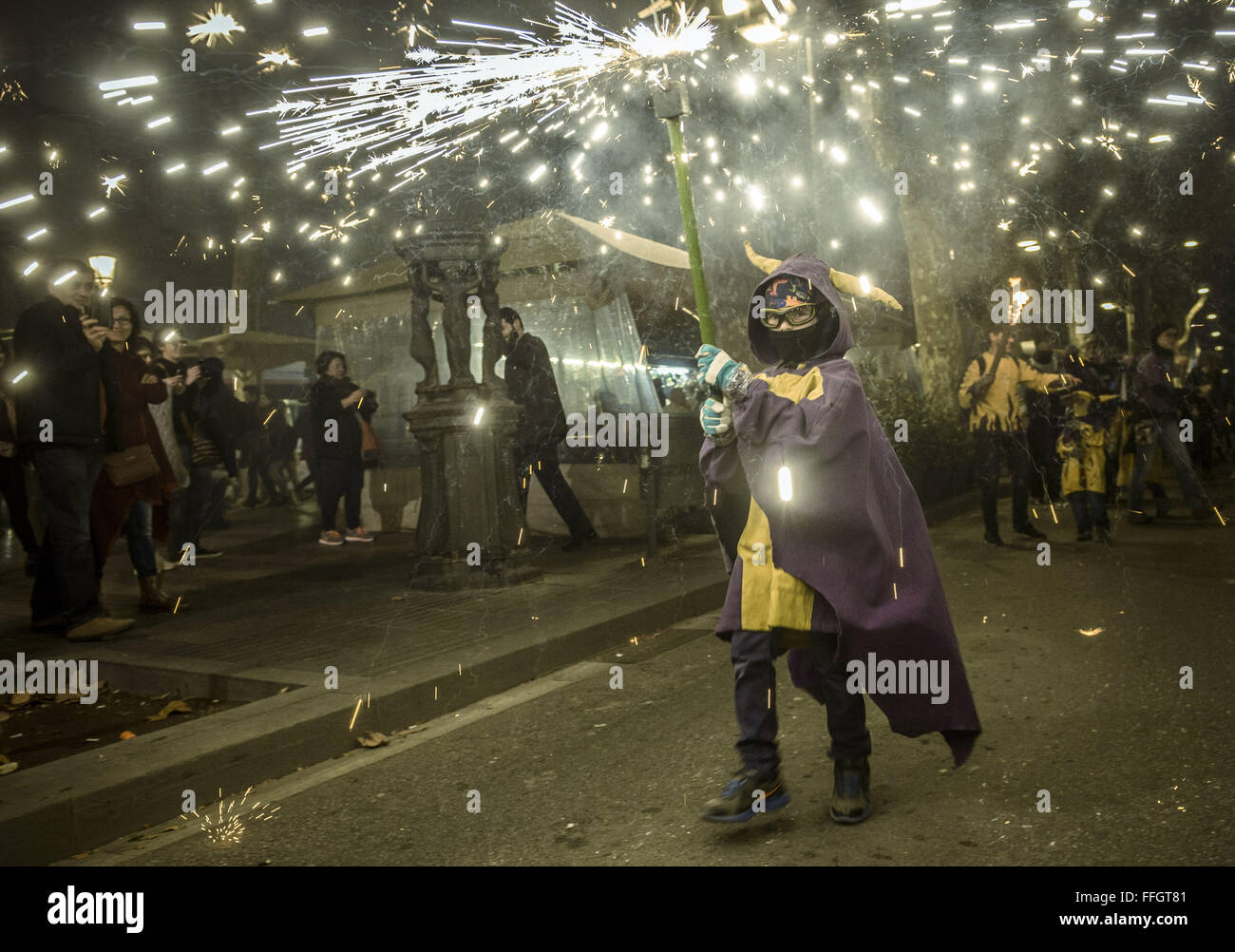 Barcelona, Catalonia, Spain. 13th Feb, 2016. Children in devil costumes ...
