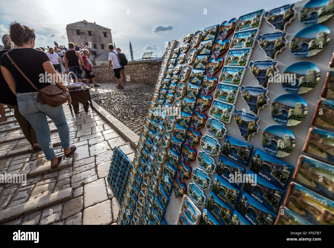 magnets for sale on Stari Most (Old Bridge), Old Town of Mostar city ...