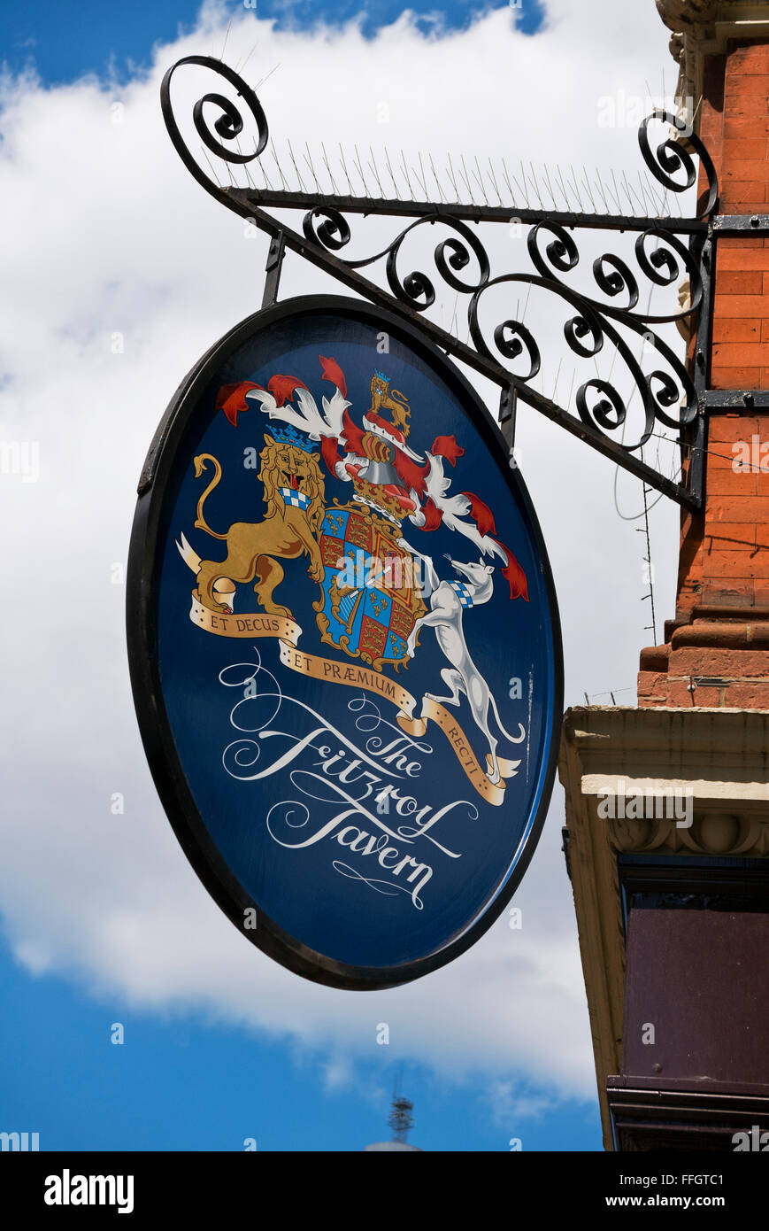 A banner outside the famous pub 'The Fitzroy Tavern' in London, United ...