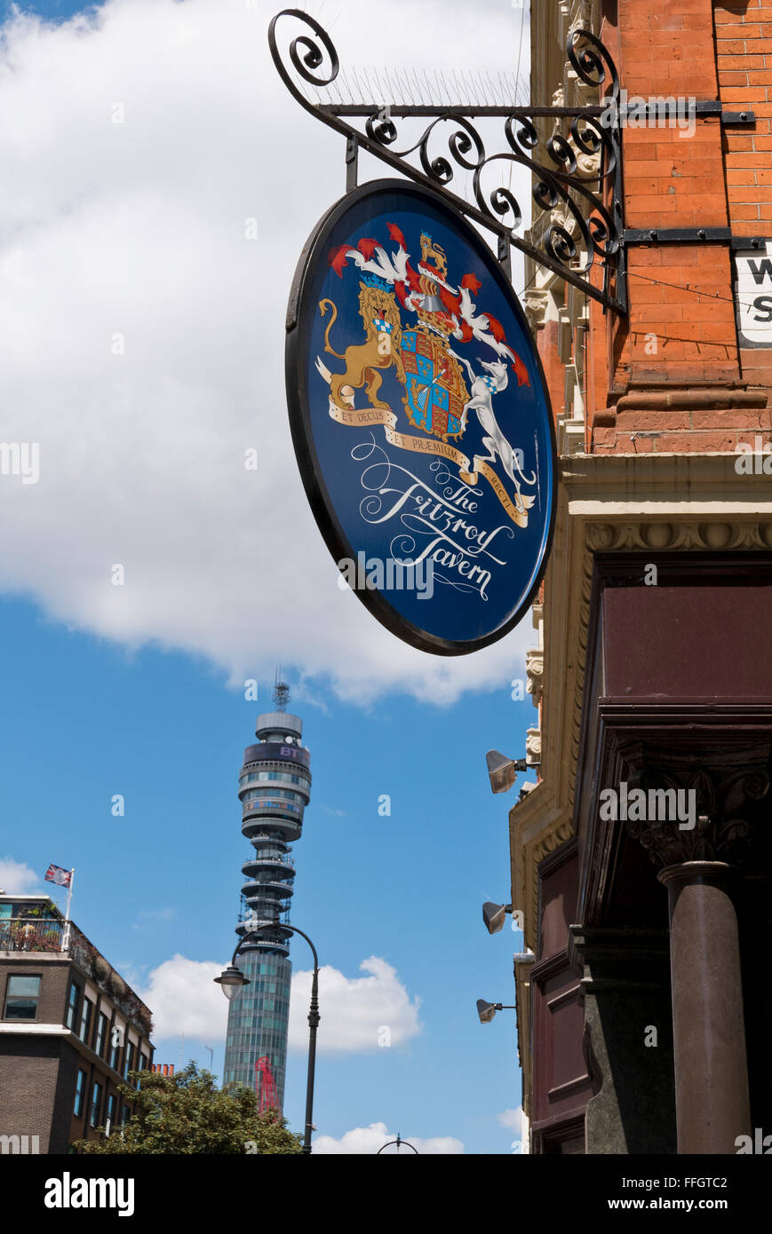 A banner outside the famous pub 'The Fitzroy Tavern' in London, United ...