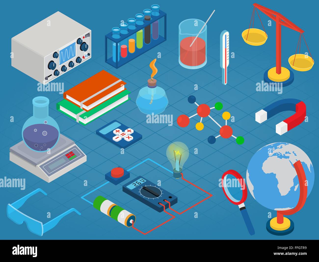 Education and School, Science research lab technology objects icon set ...