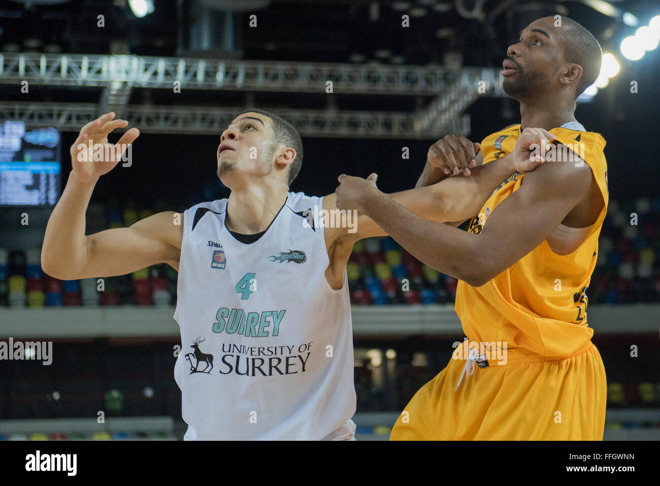 London, UK. 13th Feb, 2016. London Lions Demond Watt (21) tackling ...