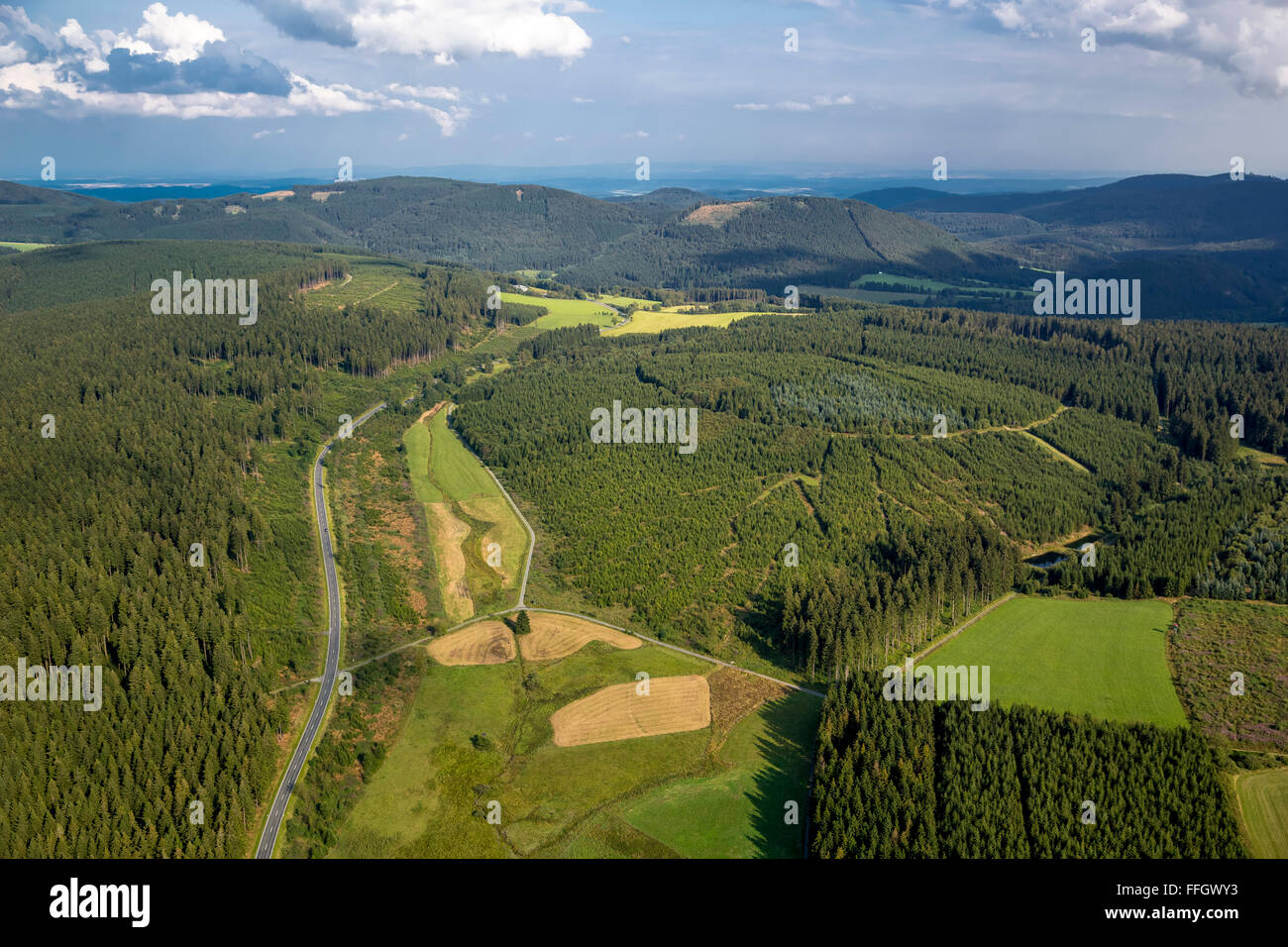 Aerial view, source of the Ruhr, Ruhr Valley, Winterberg, Sauerland ...