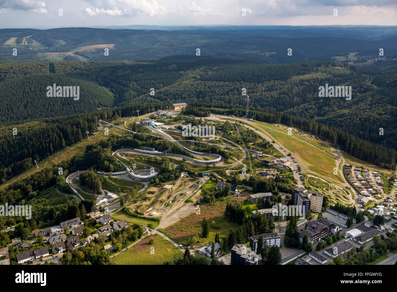 Aerial view, Winterberg bobsleigh, VELTINS EisArena, ice rink for the ...