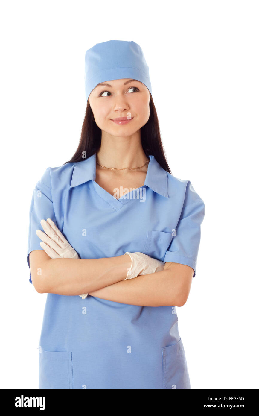 Full isolated studio picture from a young and beautiful smiling female ...