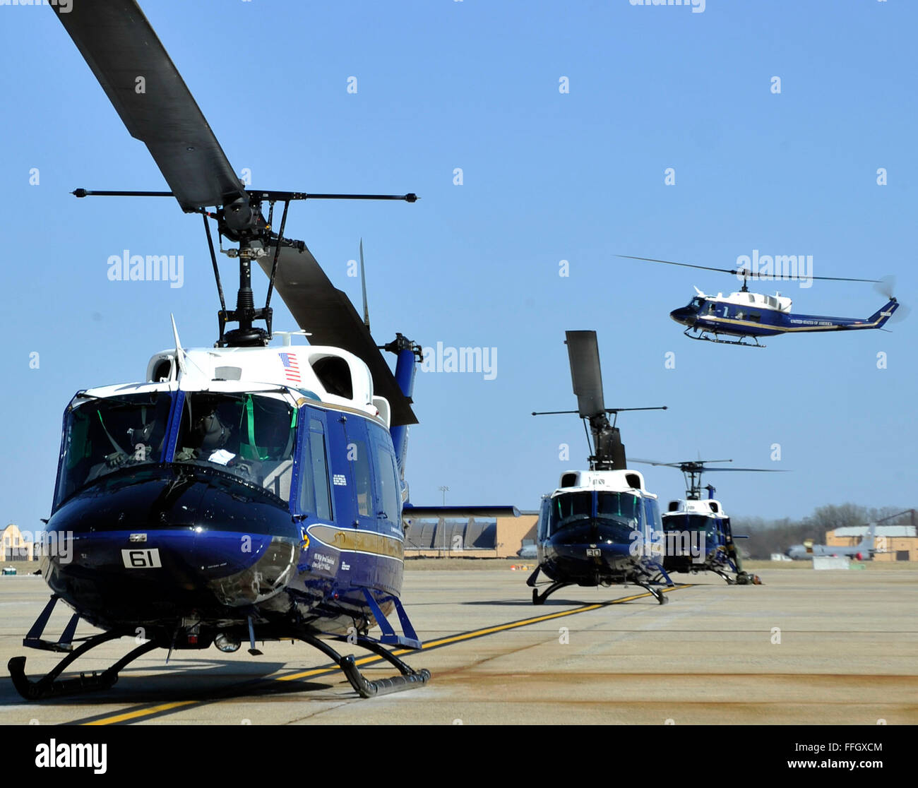 UH-1N helicopters return to Joint Base Andrews, Maryland, after ...