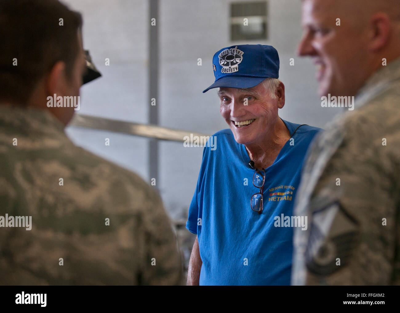 Retired Master Sgt. Carl Hackworth speaks to Airmen about the F-86L ...