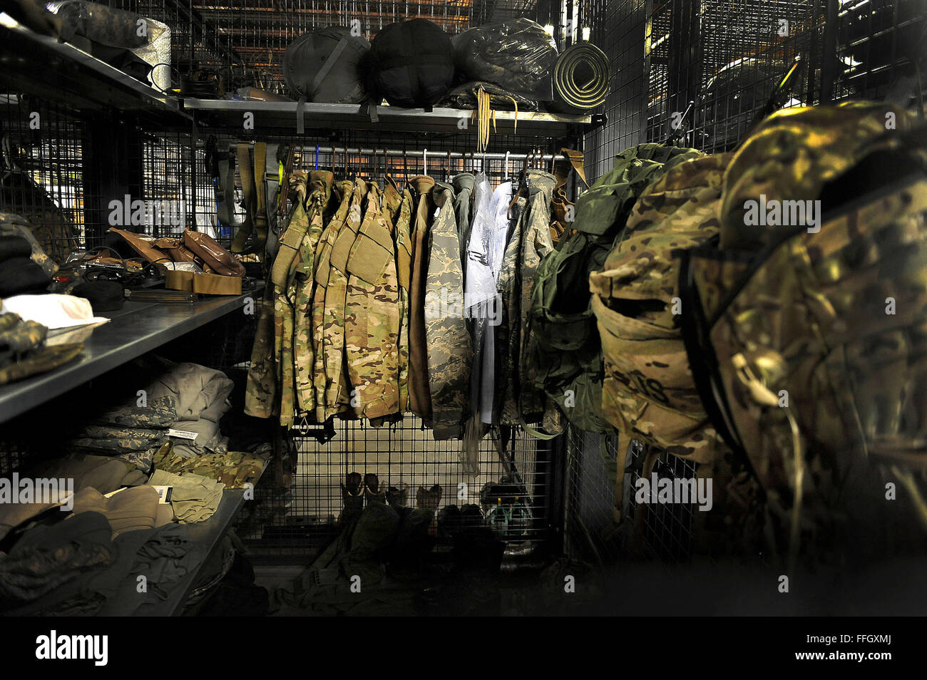 Uniforms and equipment sit inside a locker of a TACP Airman assigned to ...