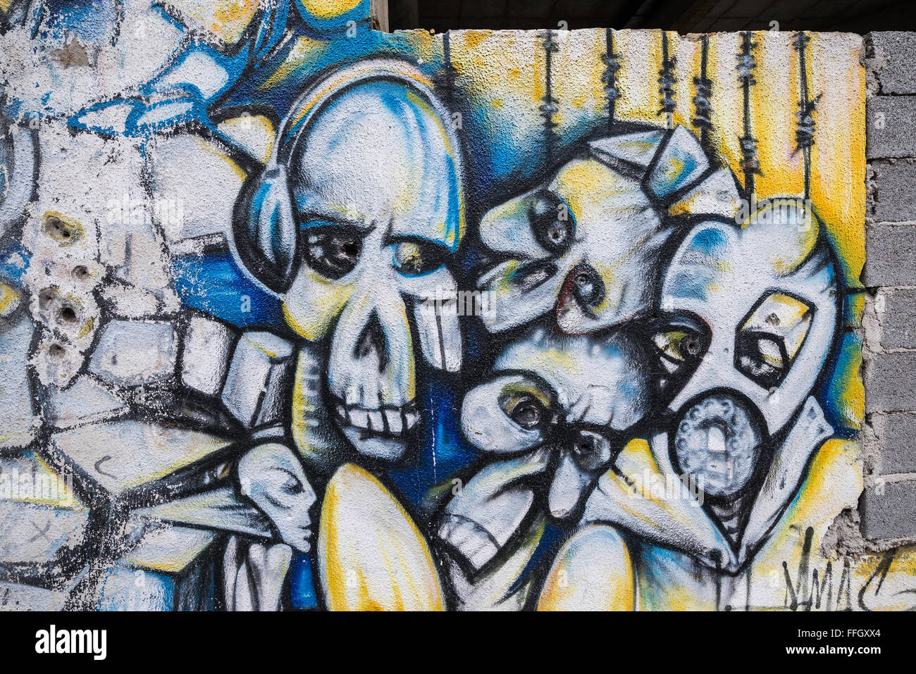 graffiti at abandoned former Ljubljanska Bank building (sniper tower ...