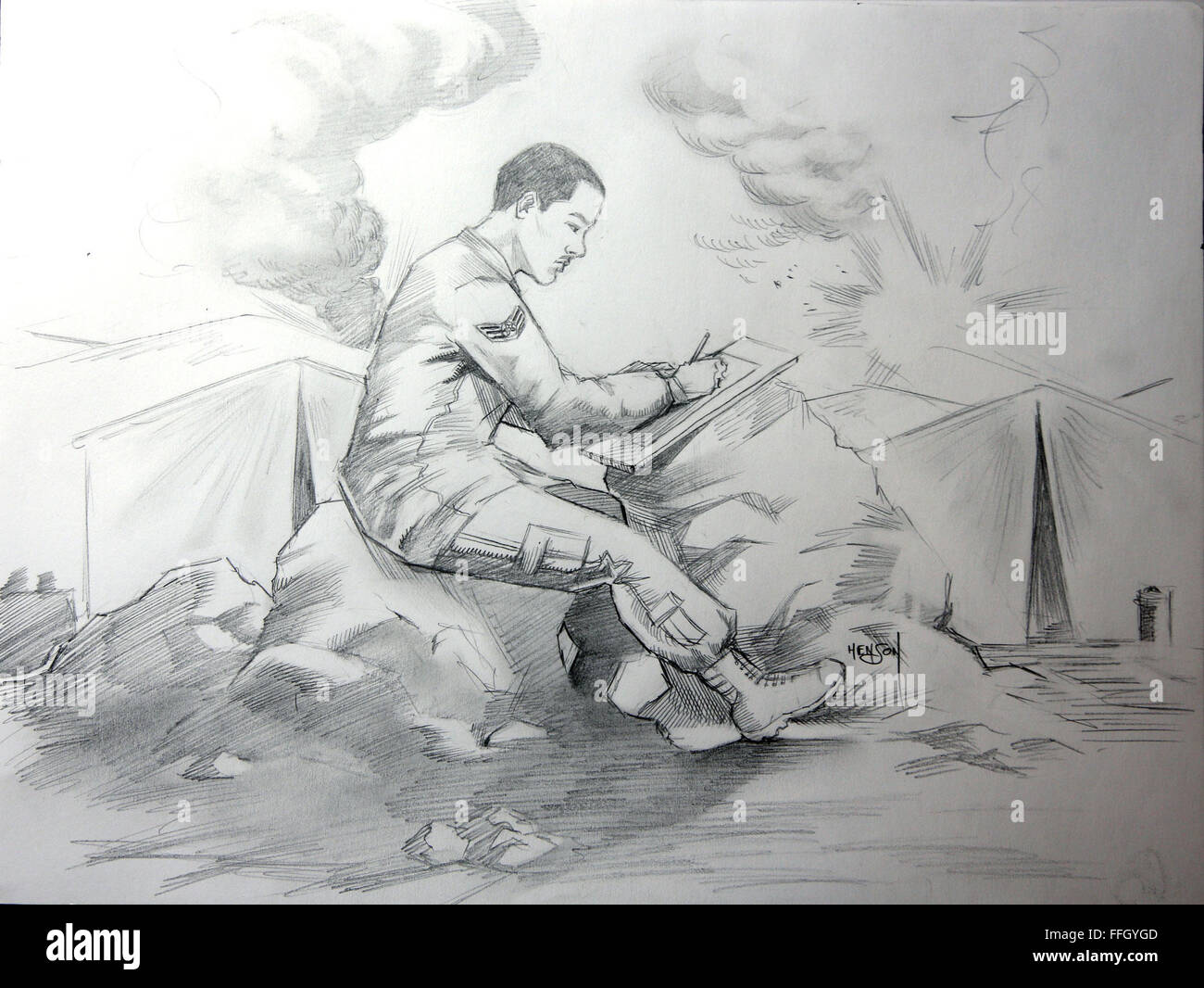 Staff Sgt. Eric Henson created a detailed sketch during his deployment ...