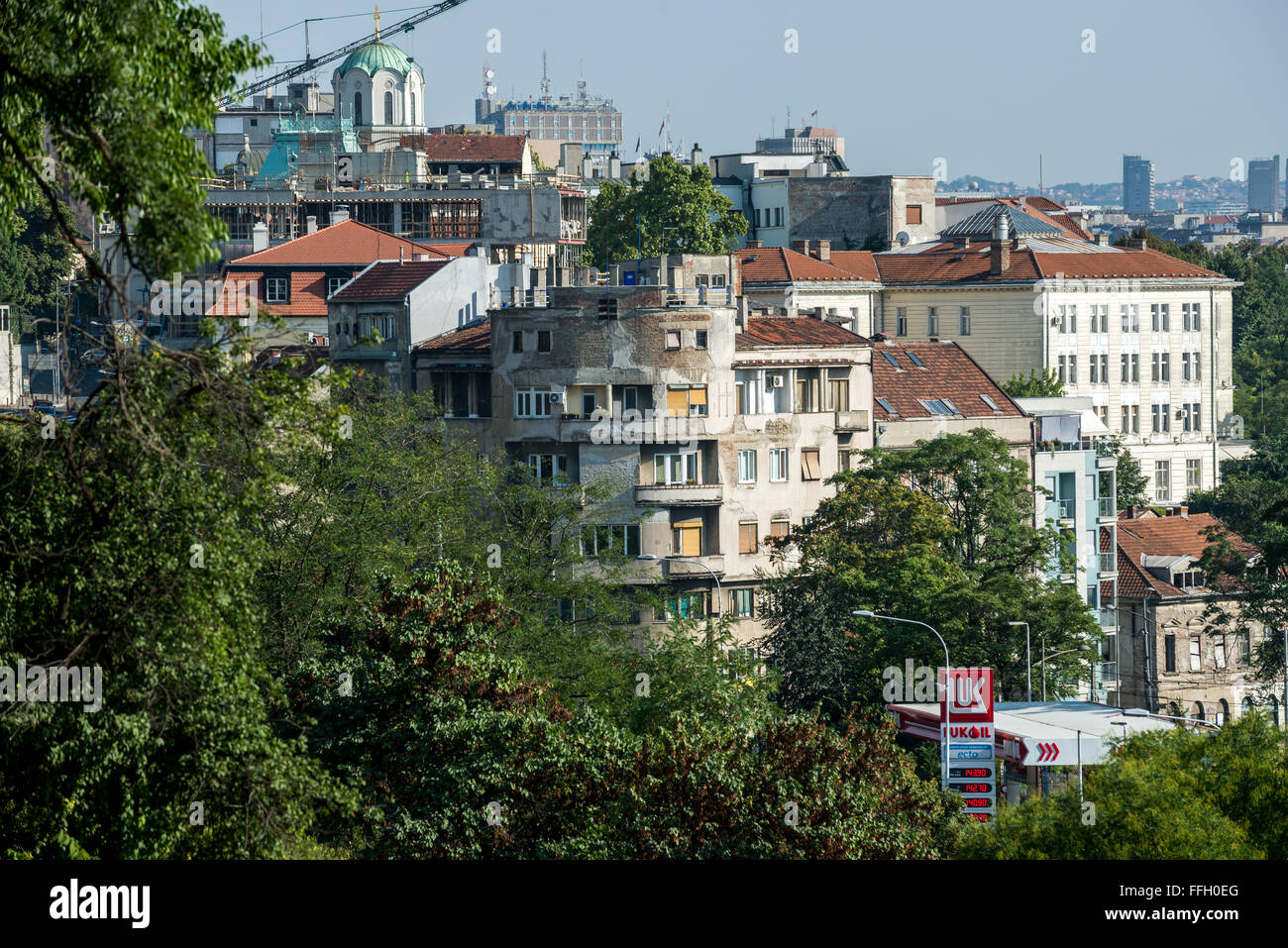 Old houses seen from promenade in Large Kalemegdan Park in Belgrade ...