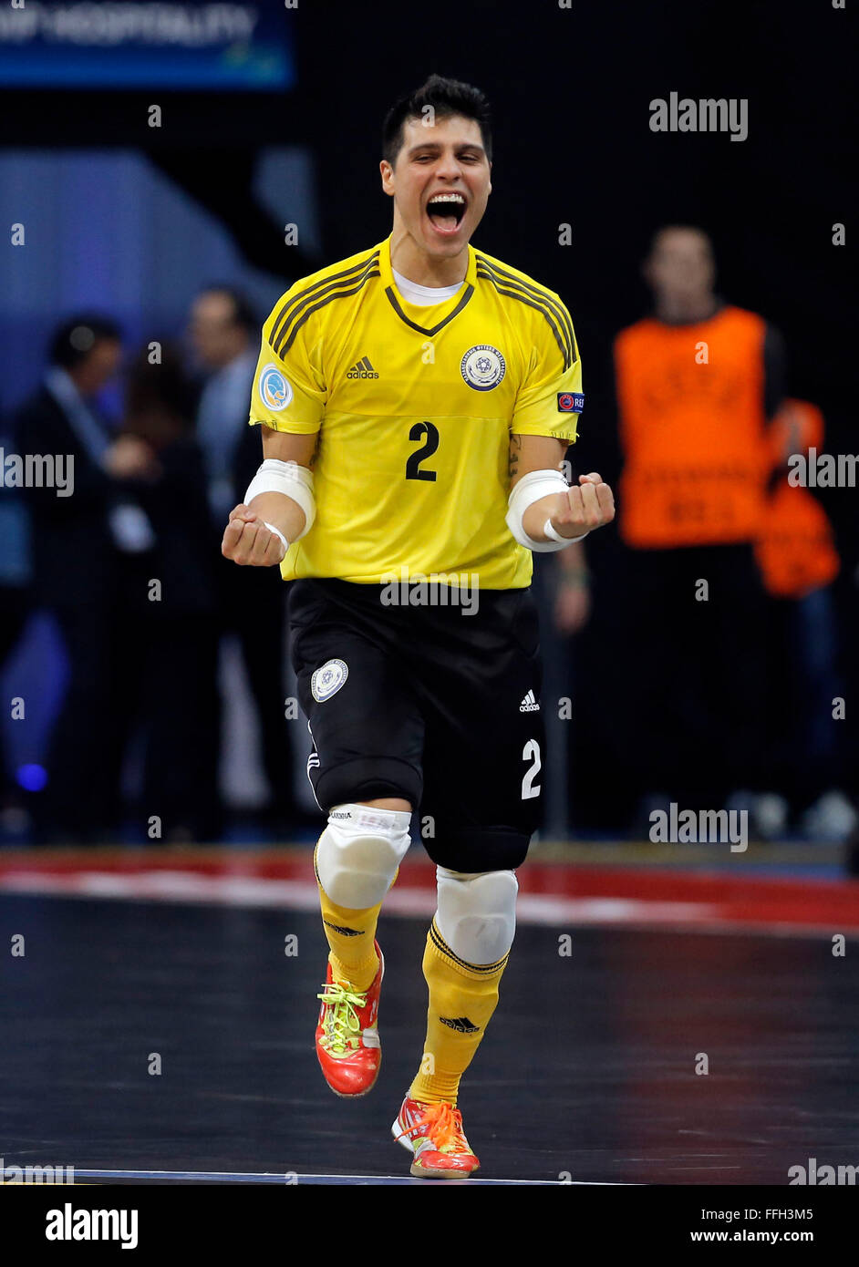 Belgrade. 13th Feb, 2016. Kazakhstan's goalkeeper Higuita reacts during ...