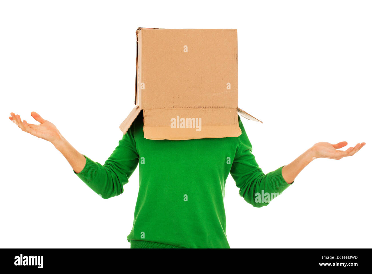 Confused man with cardboard box on his head - Stock Image Stock Photo ...