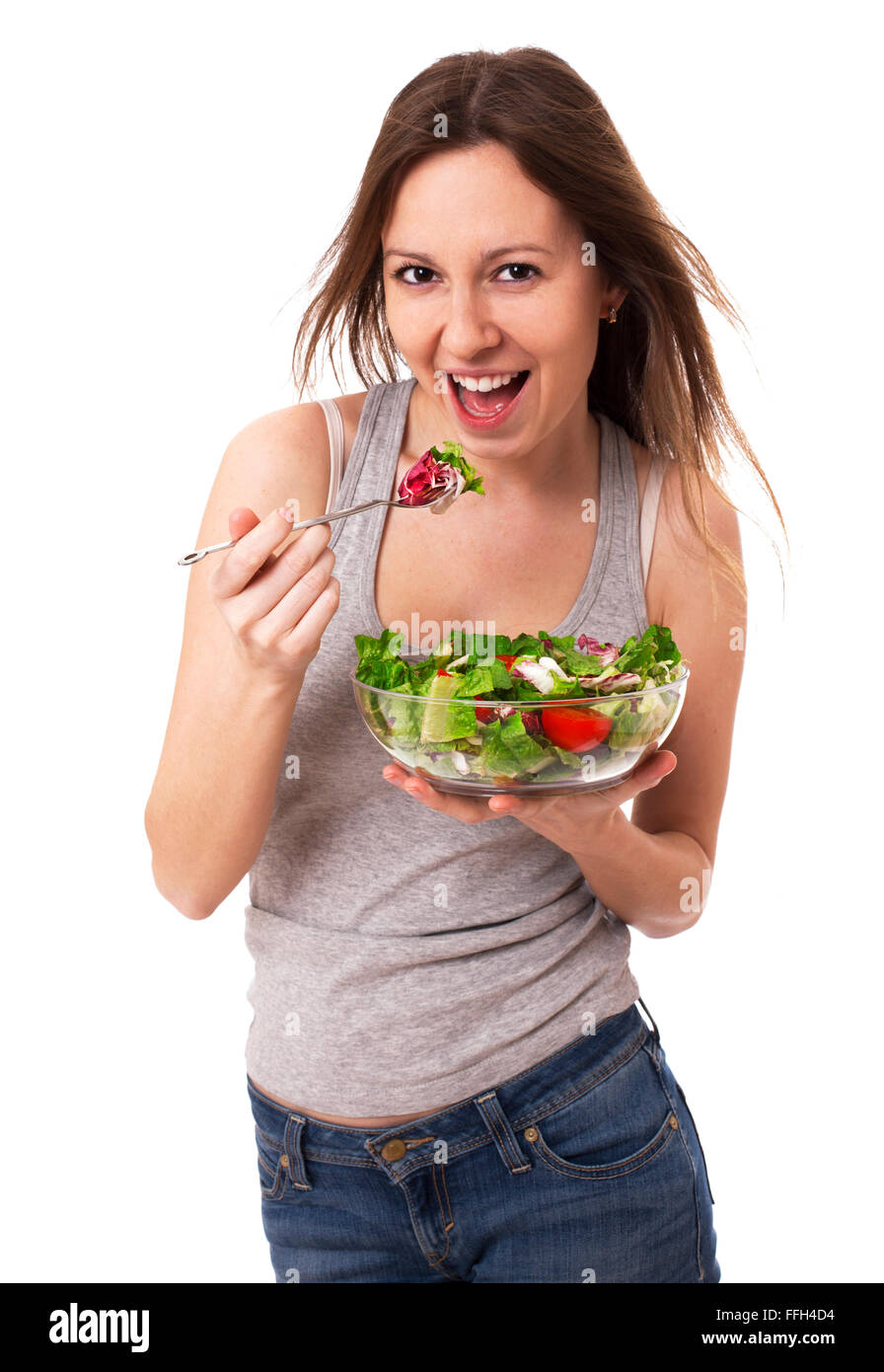 Female eating salad, happy hi-res stock photography and images - Alamy
