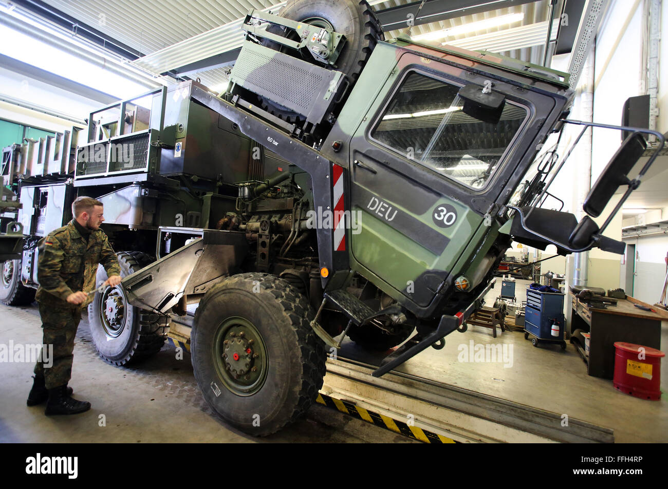 Prangendorf, Germany. 12th Feb, 2016. A vehicle of the Air Defence ...