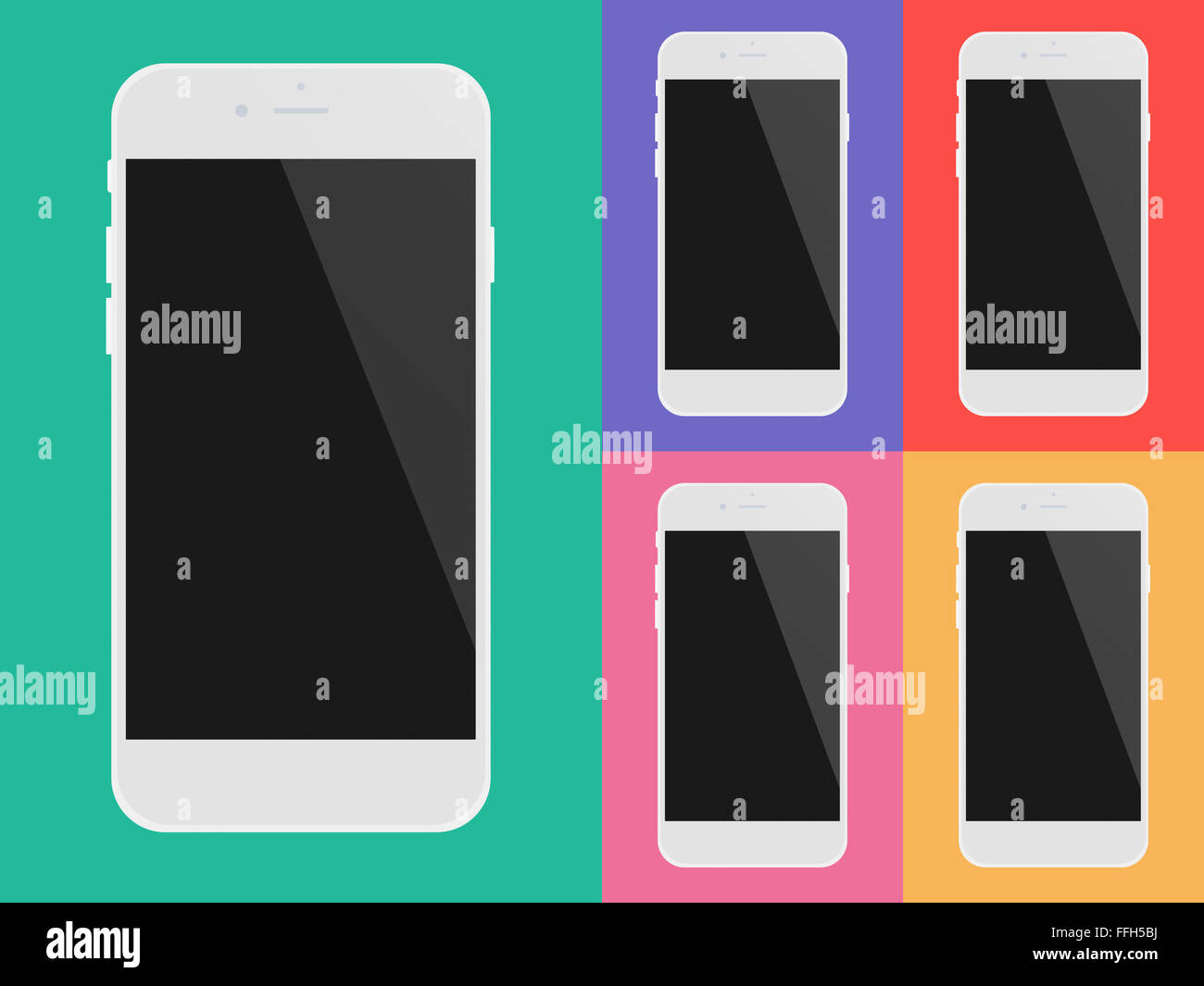 Set of realistic mobile phones touch screen smartphones with black ...