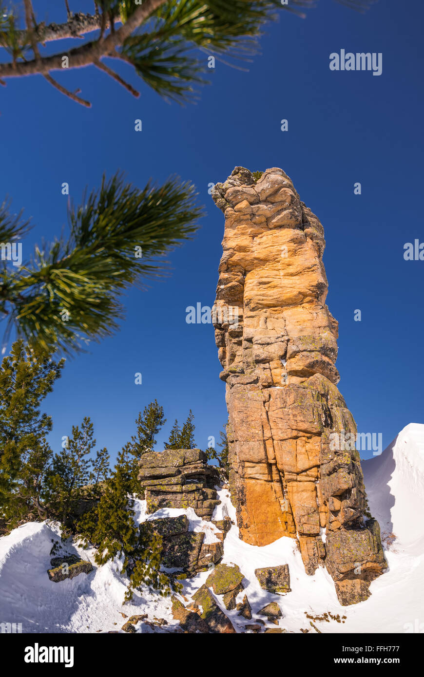 Rocky Mountain in snow Stock Photo - Alamy