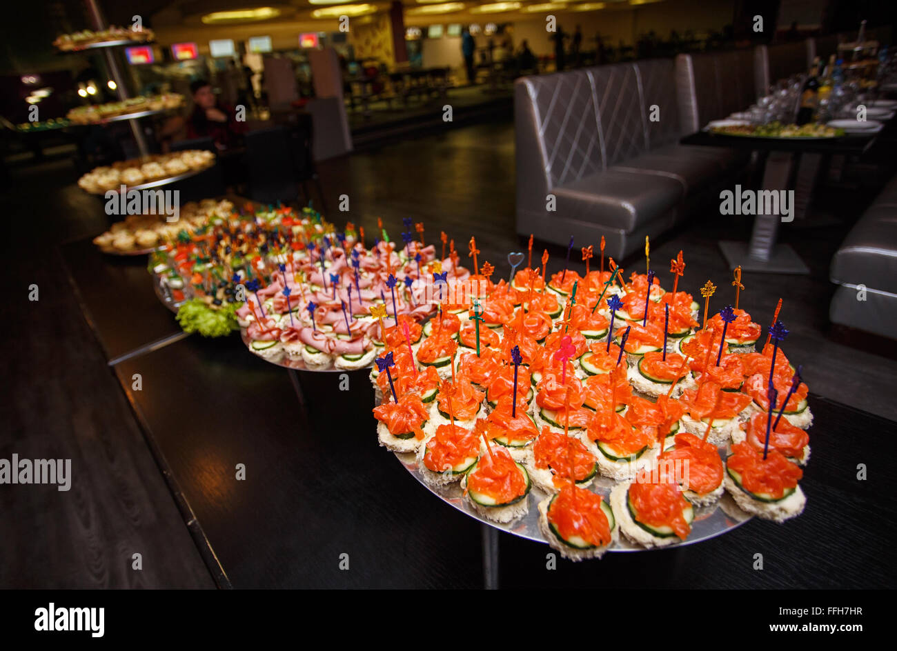 catering services background with snacks and food in restaurant Stock ...