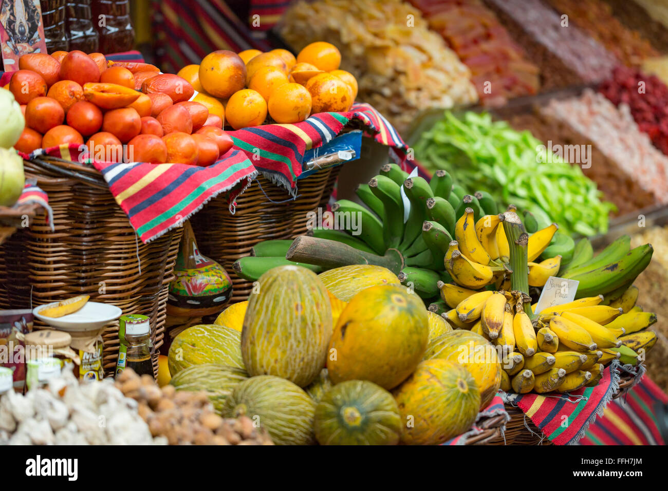 A lot of tropical fruits in outdoor market Stock Photo - Alamy