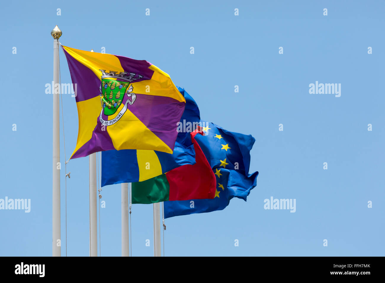A collection of flags on the Funchal Stock Photo - Alamy