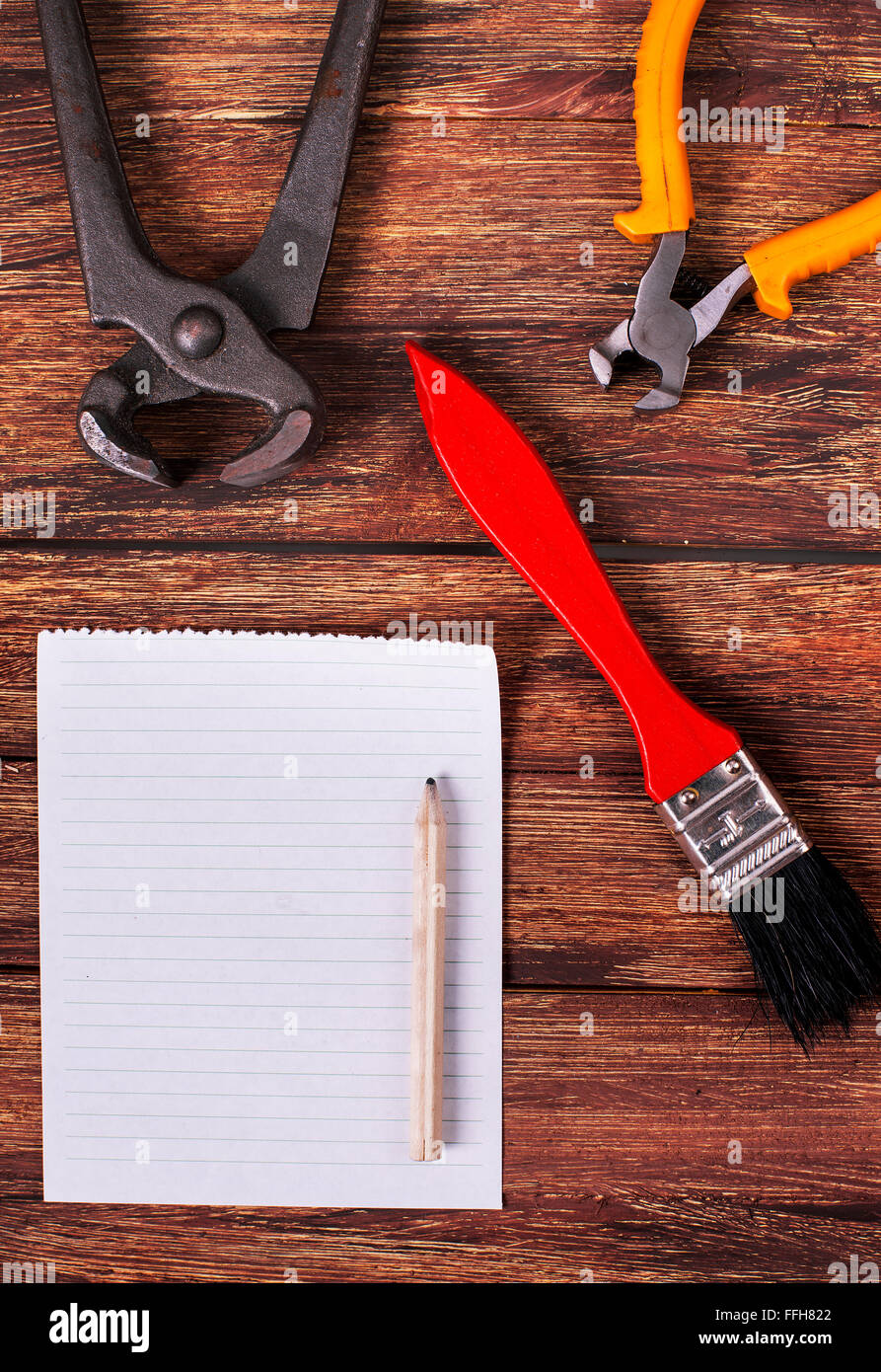 Construction Equipment and paper on the Wood - Stock Image Stock Photo ...