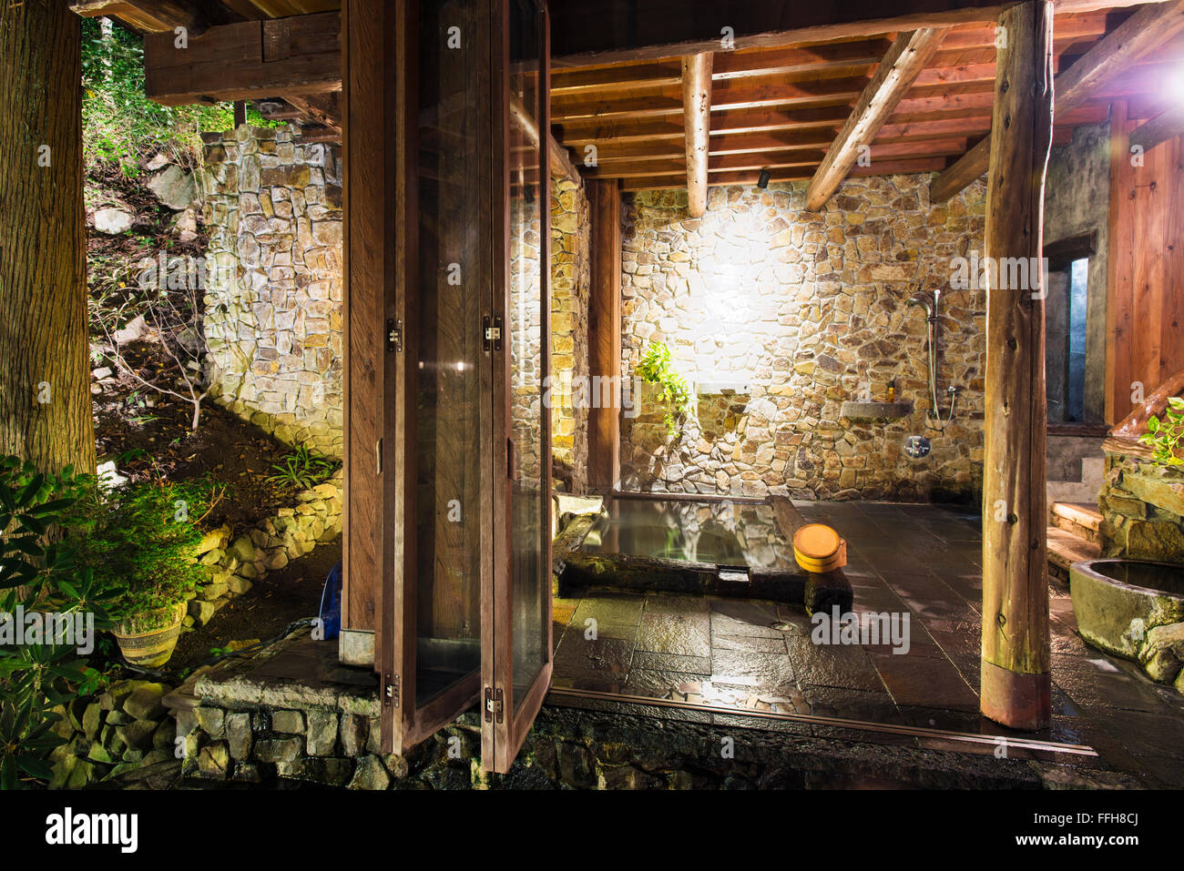 The private Japanese onsen baths at Seni Onsen in Nagano, Japan Stock ...