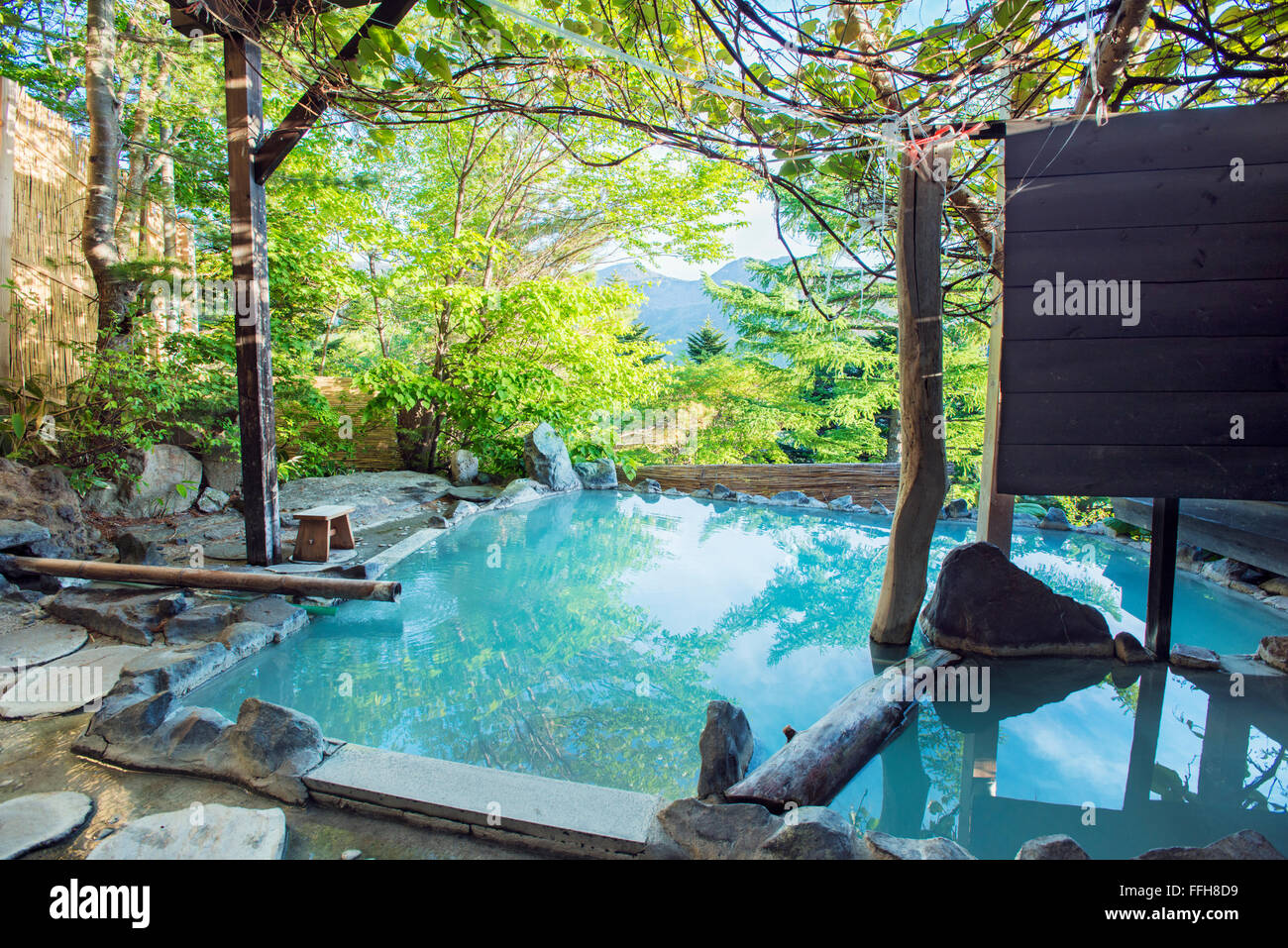 The Japanese outdoor onsen baths at Manzansou in Nagano,Japan Stock Photo - Alamy