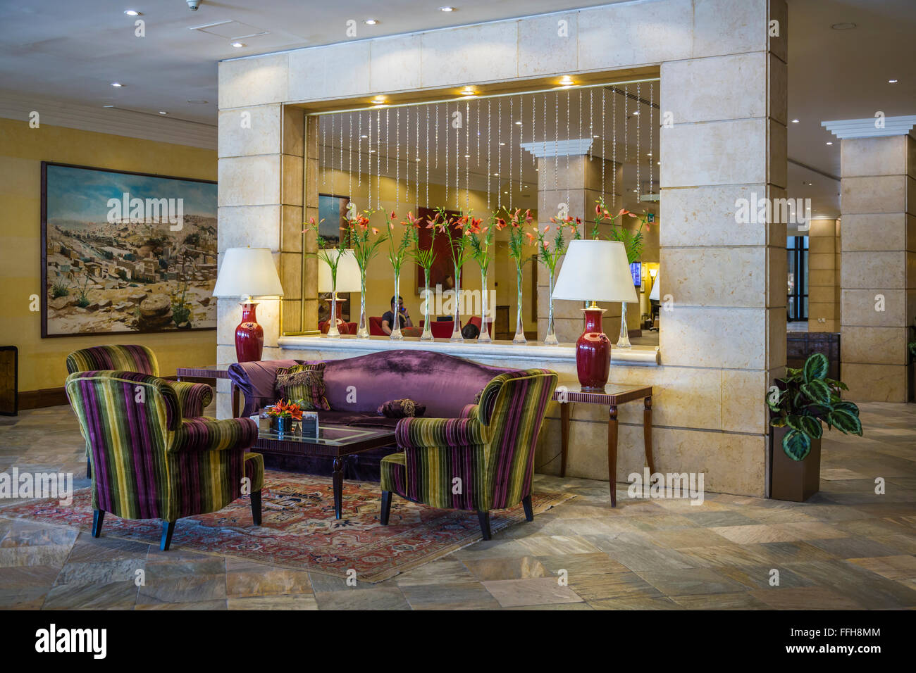 Interior decor of the Intercontinental Hotel in Amman, Hashemite Kingdom of Jordan, Middle east ...