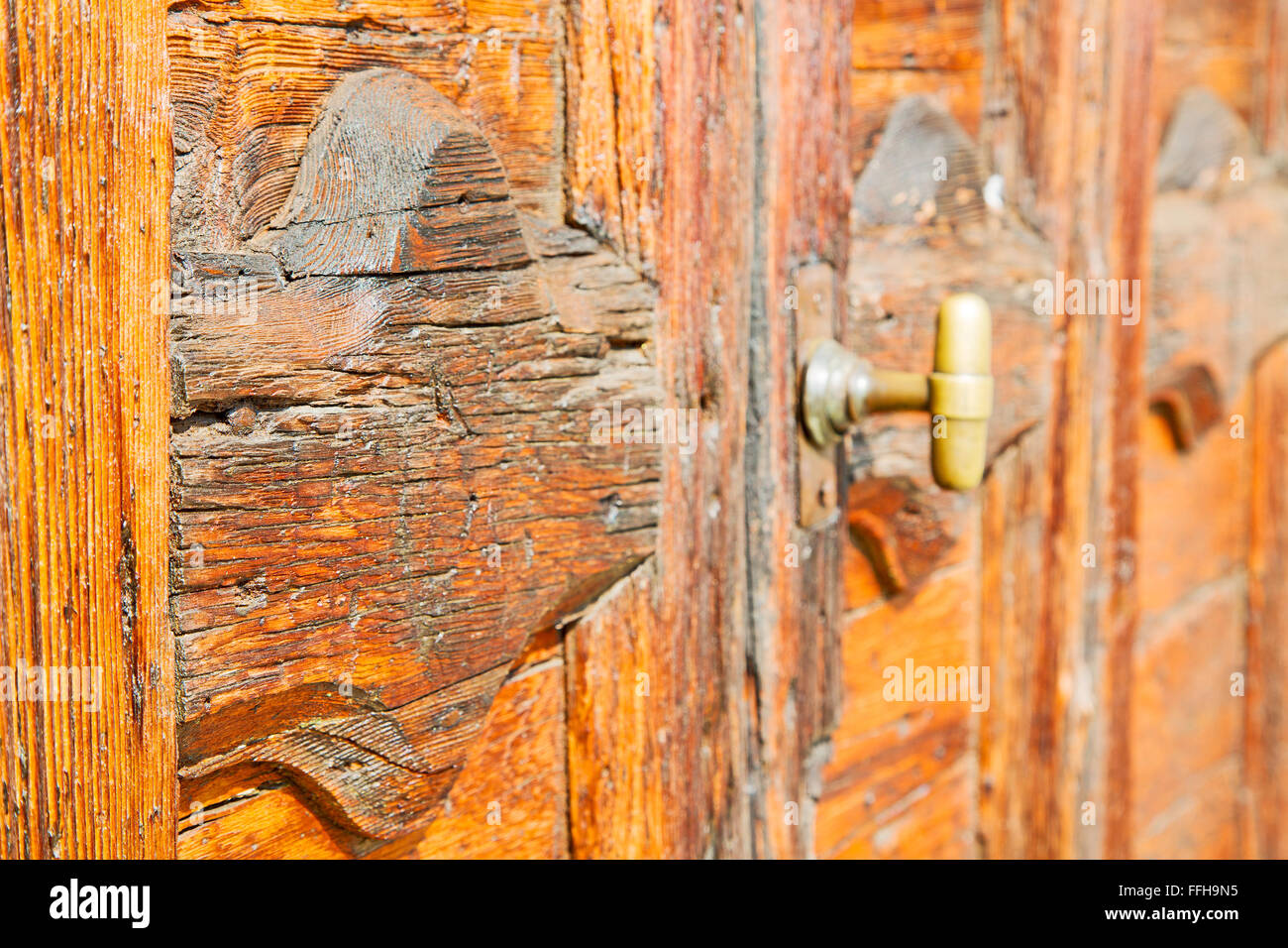 europe old in italy antique close brown door and rusty lock closeup ...