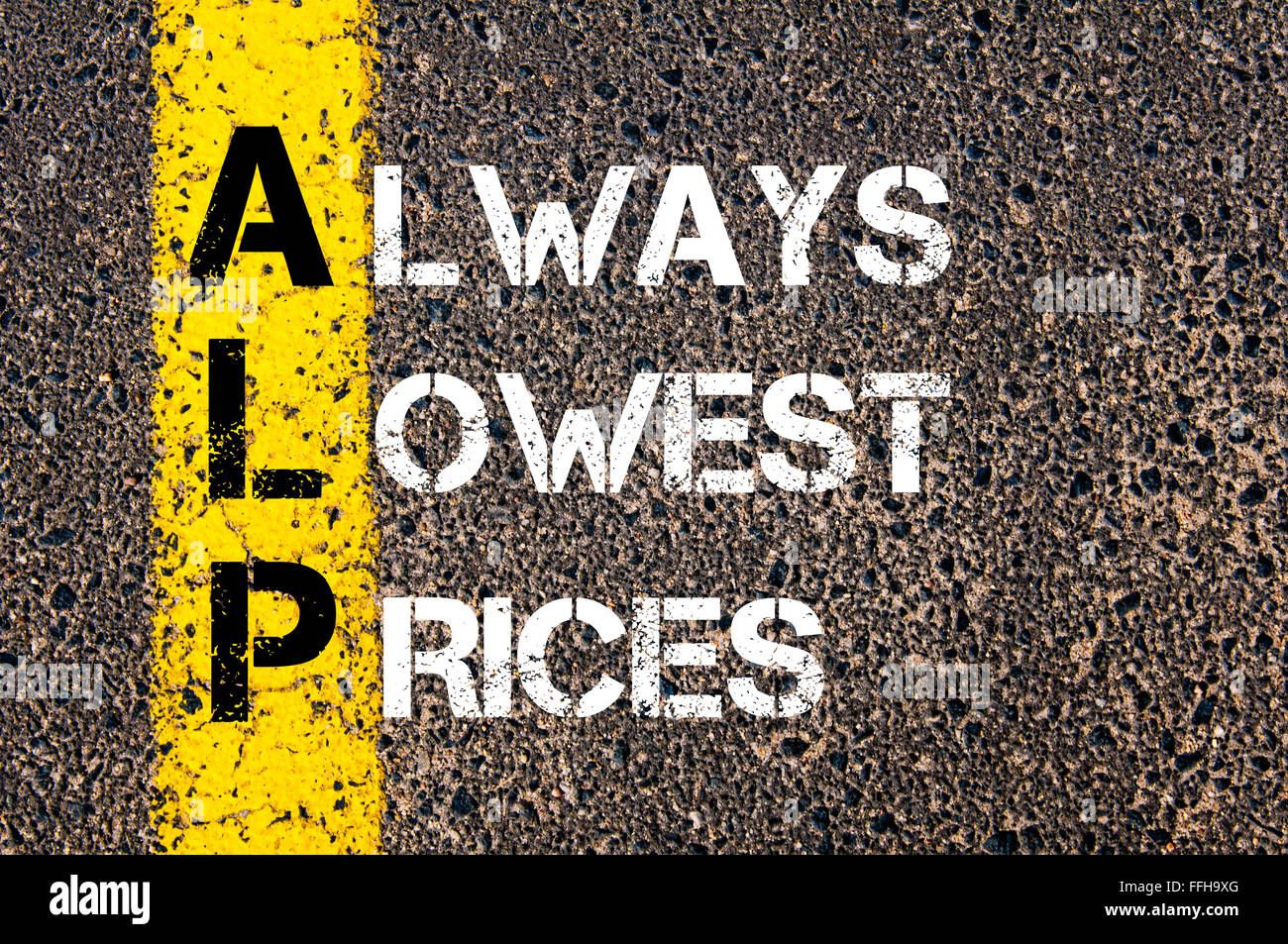 Concept image of Business Acronym ALP Always Lowest Prices written over ...