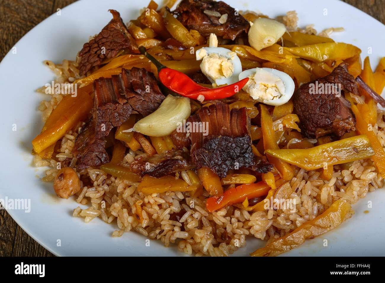 Rice with beef - Uzbek traditional cuisine Stock Photo - Alamy