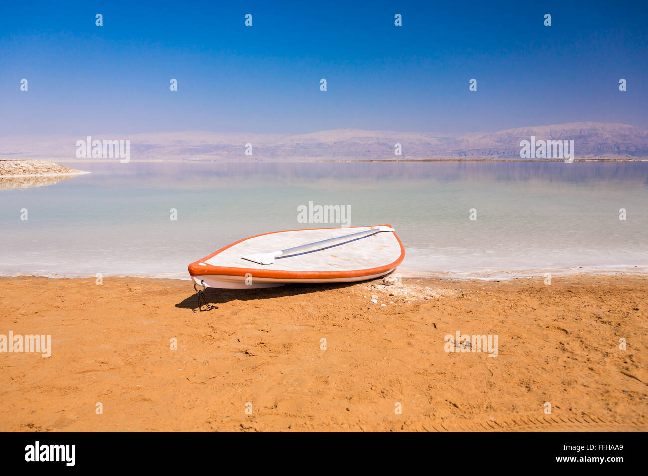 landscape Dead Sea, the boat on a beach Stock Photo - Alamy