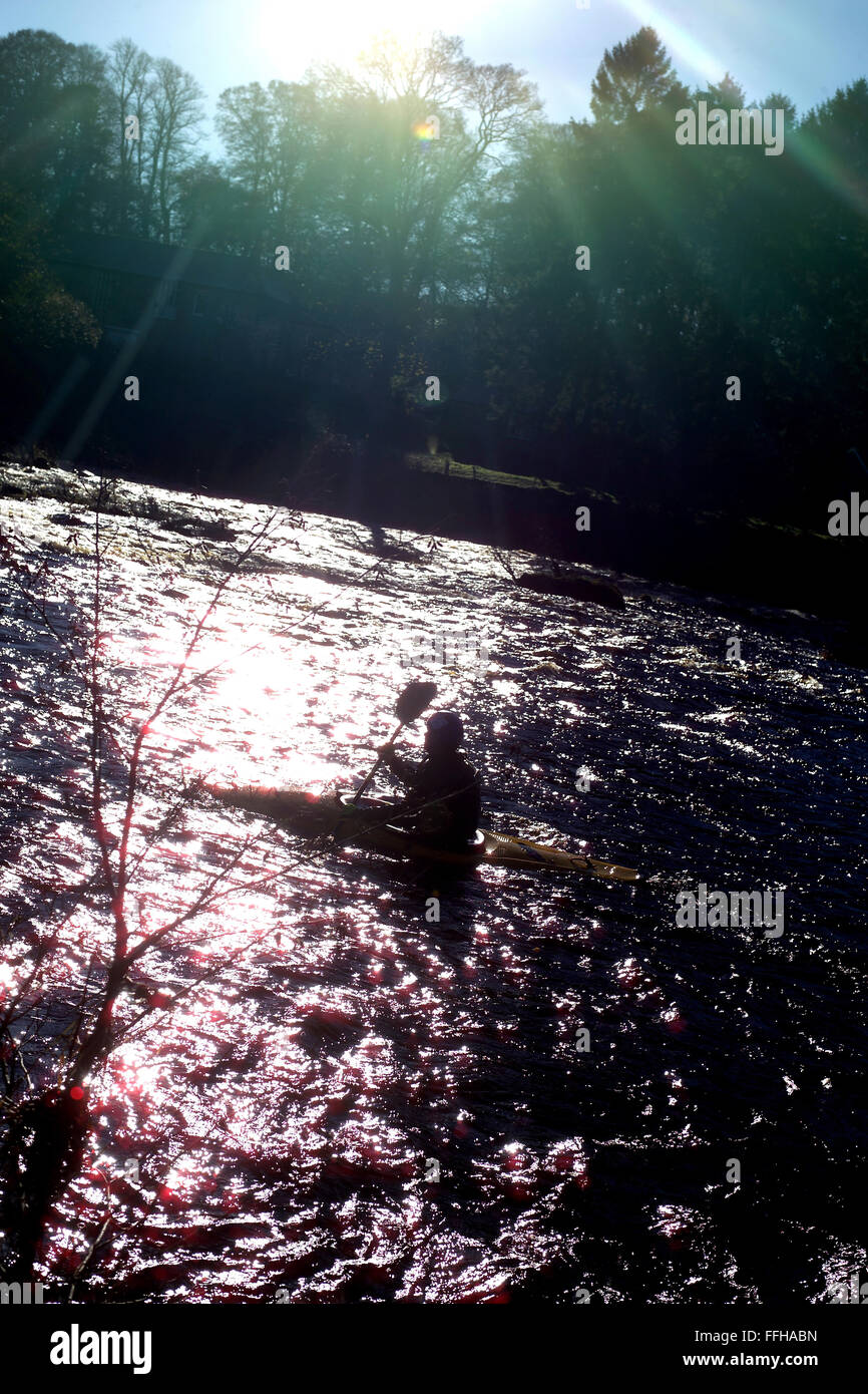 Canoeist on the River North Tyne, Barrasford, Northumberland Stock ...