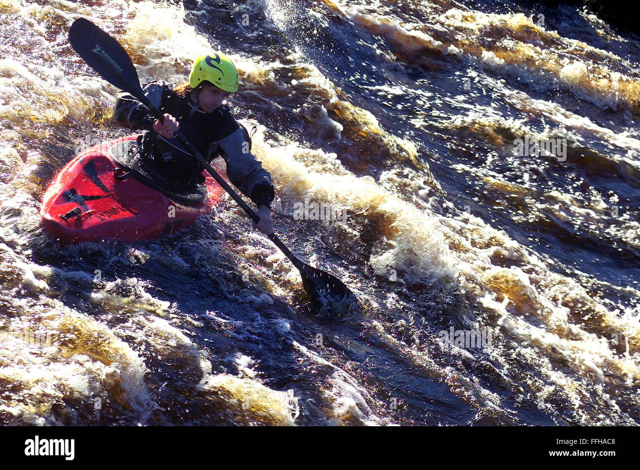 Canoeist on the River North Tyne, Barrasford, Northumberland Stock ...