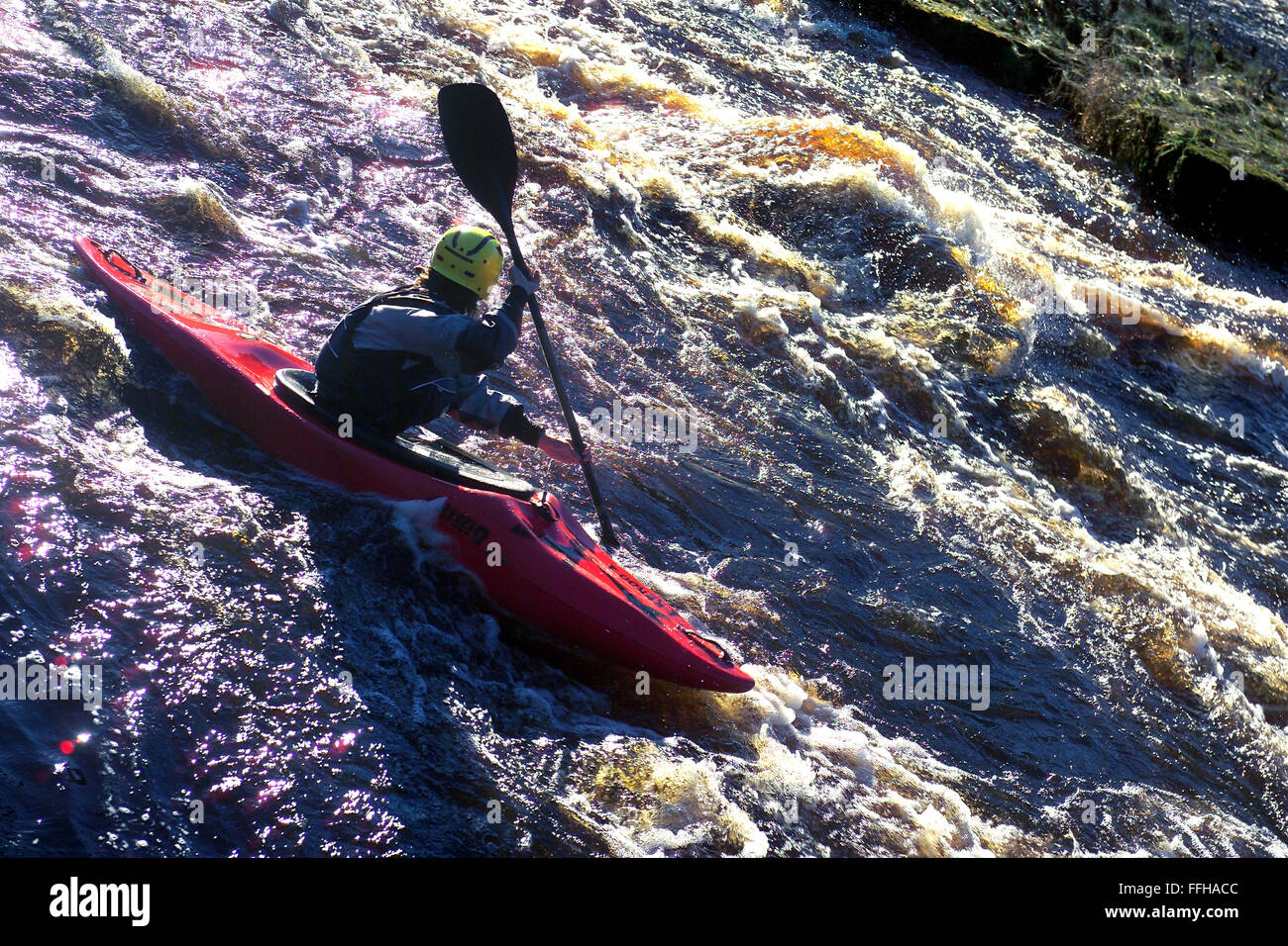 Canoeist on the River North Tyne, Barrasford, Northumberland Stock ...