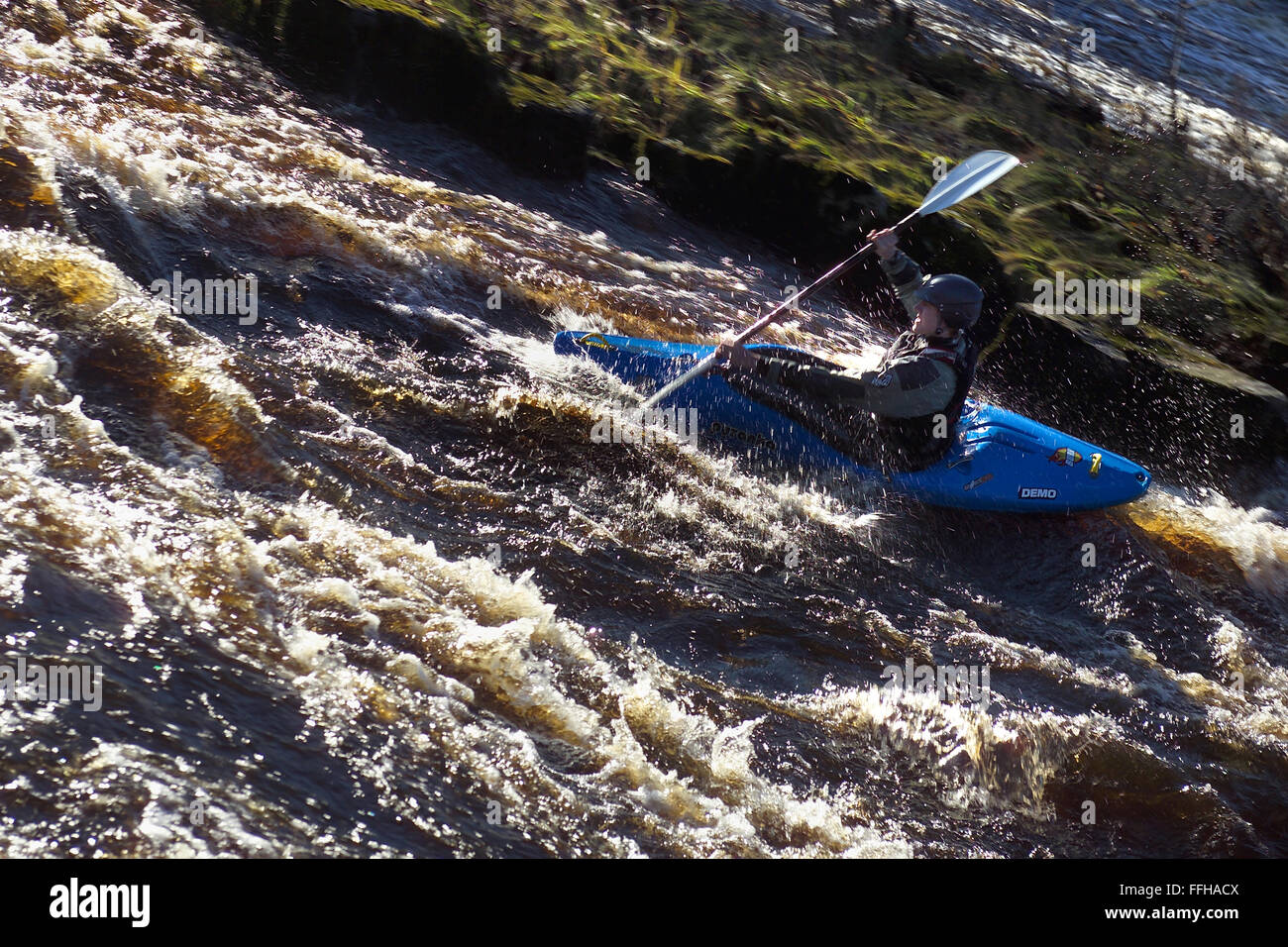 Canoeist on the River North Tyne, Barrasford, Northumberland Stock ...