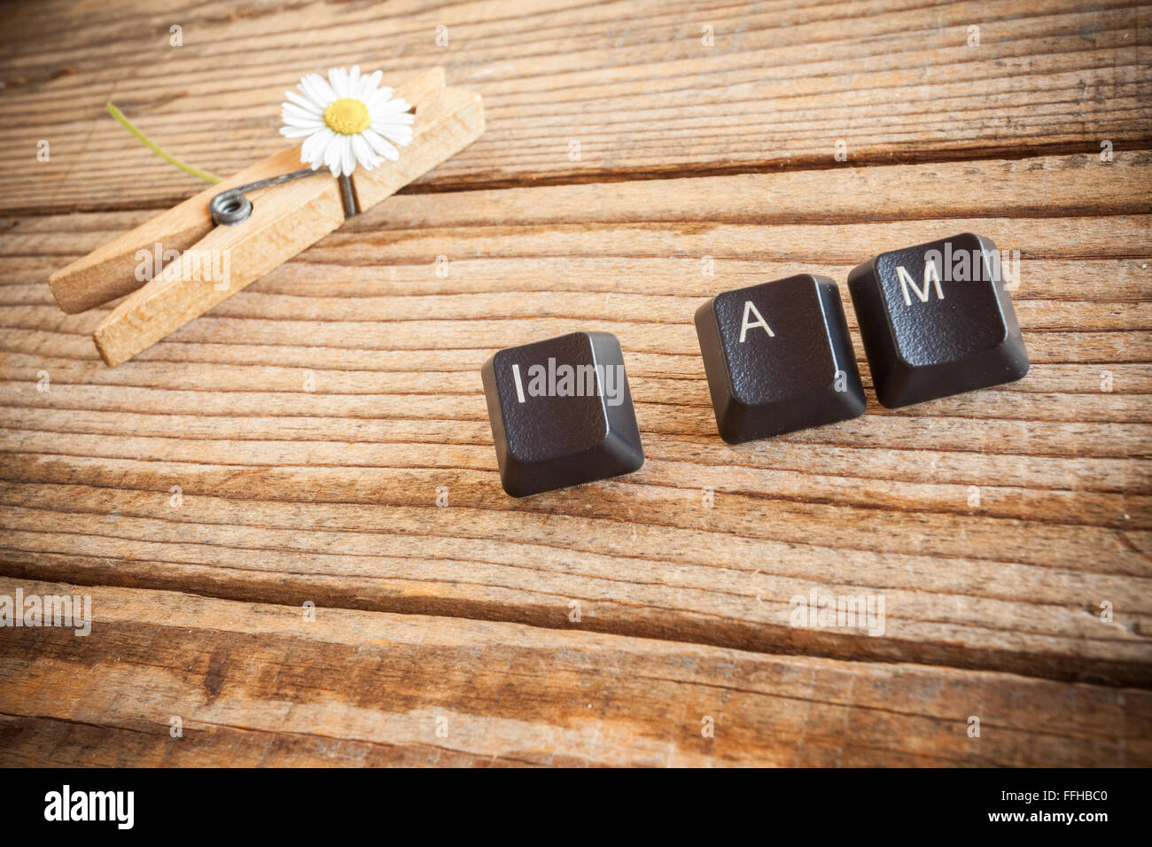 "I am" wrote with keyboard keys on wooden background Stock Photo - Alamy