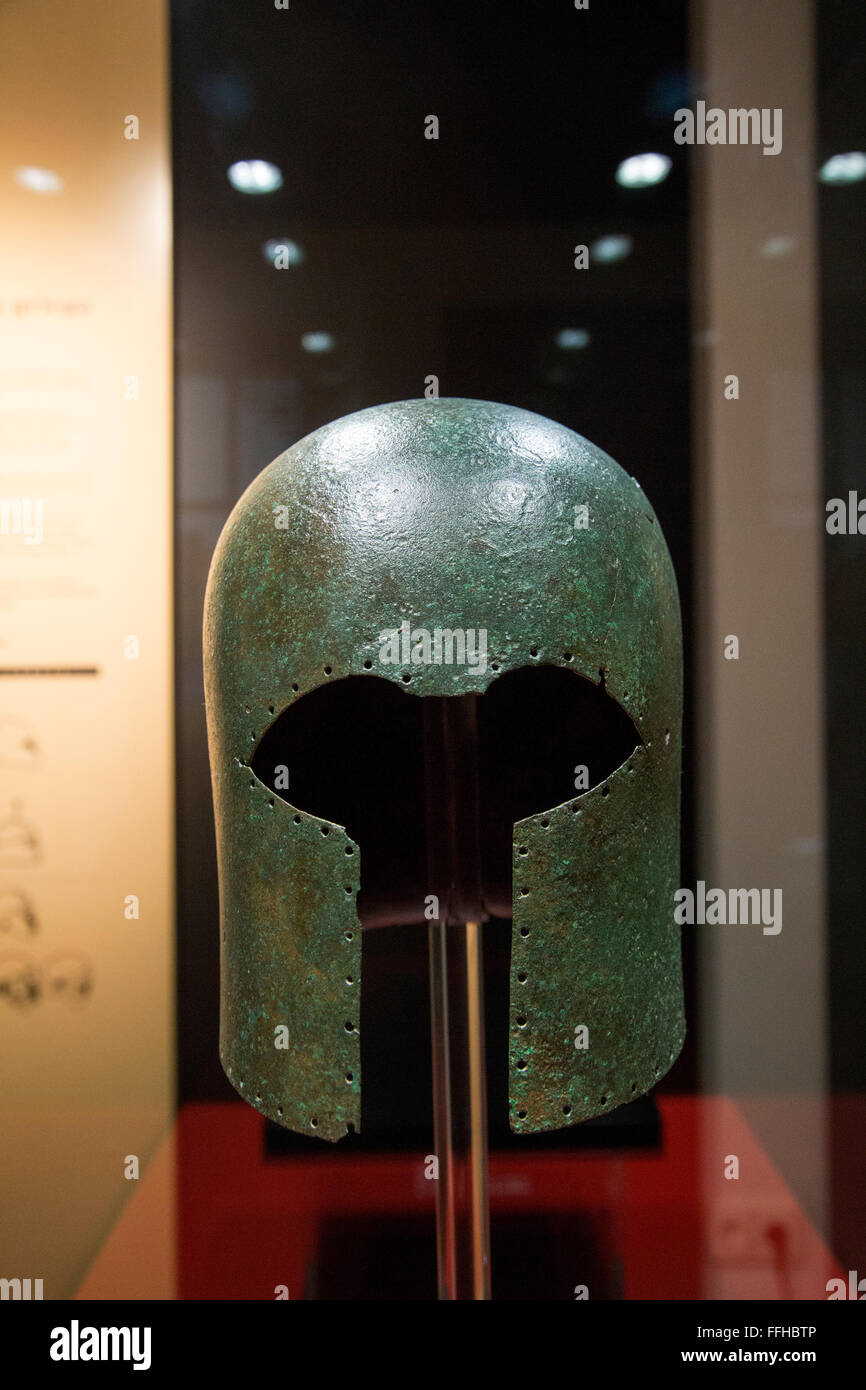 Greek Corinthian bronze helmet, seventh century BC, archaeology museum ...
