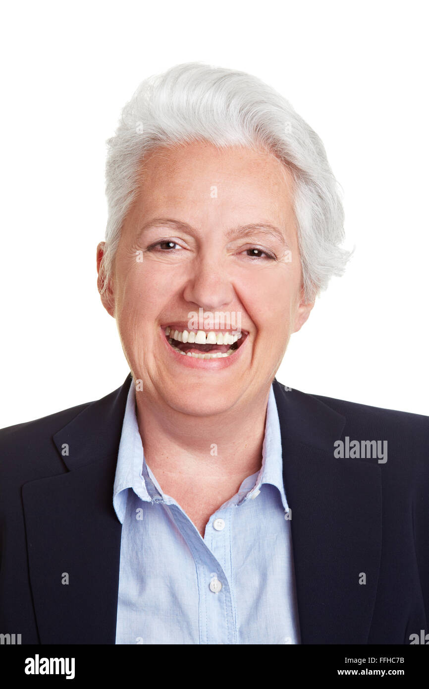 Frontal head shot of a happy smiling senior woman Stock Photo - Alamy