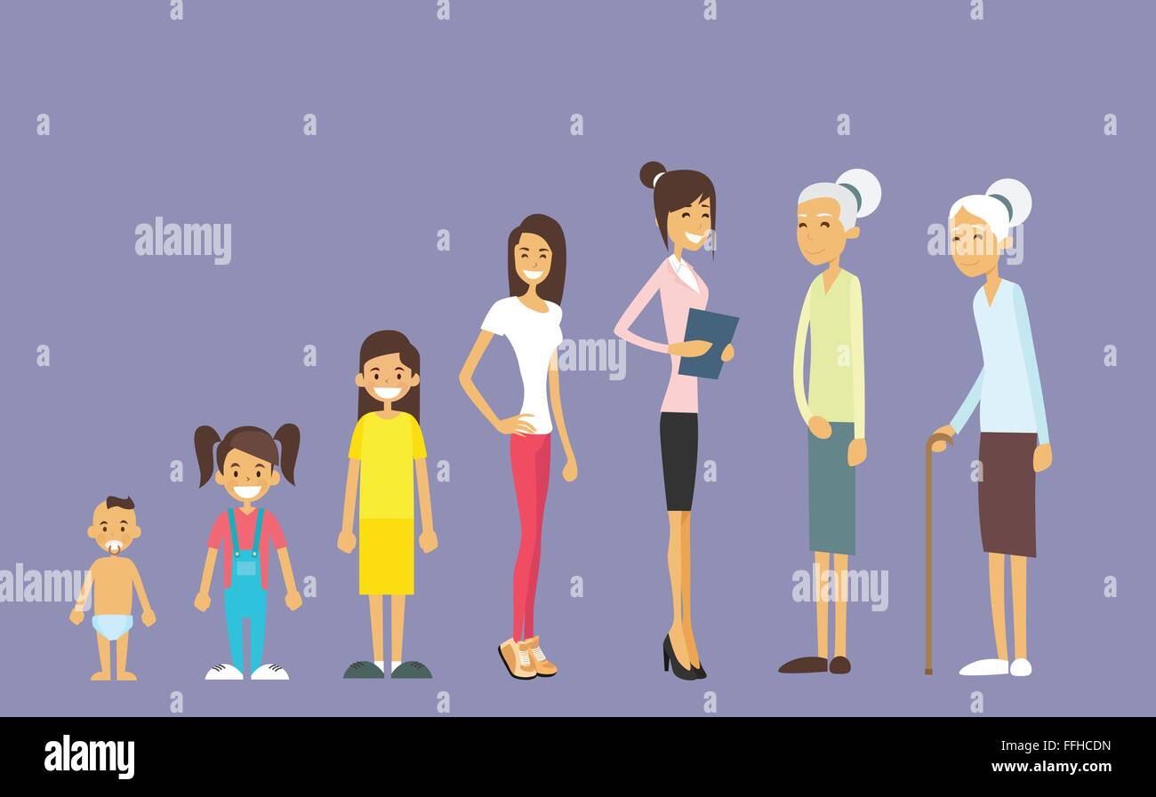 Generation Of Women From Infant To Senior, Age Concept Stock Vector ...