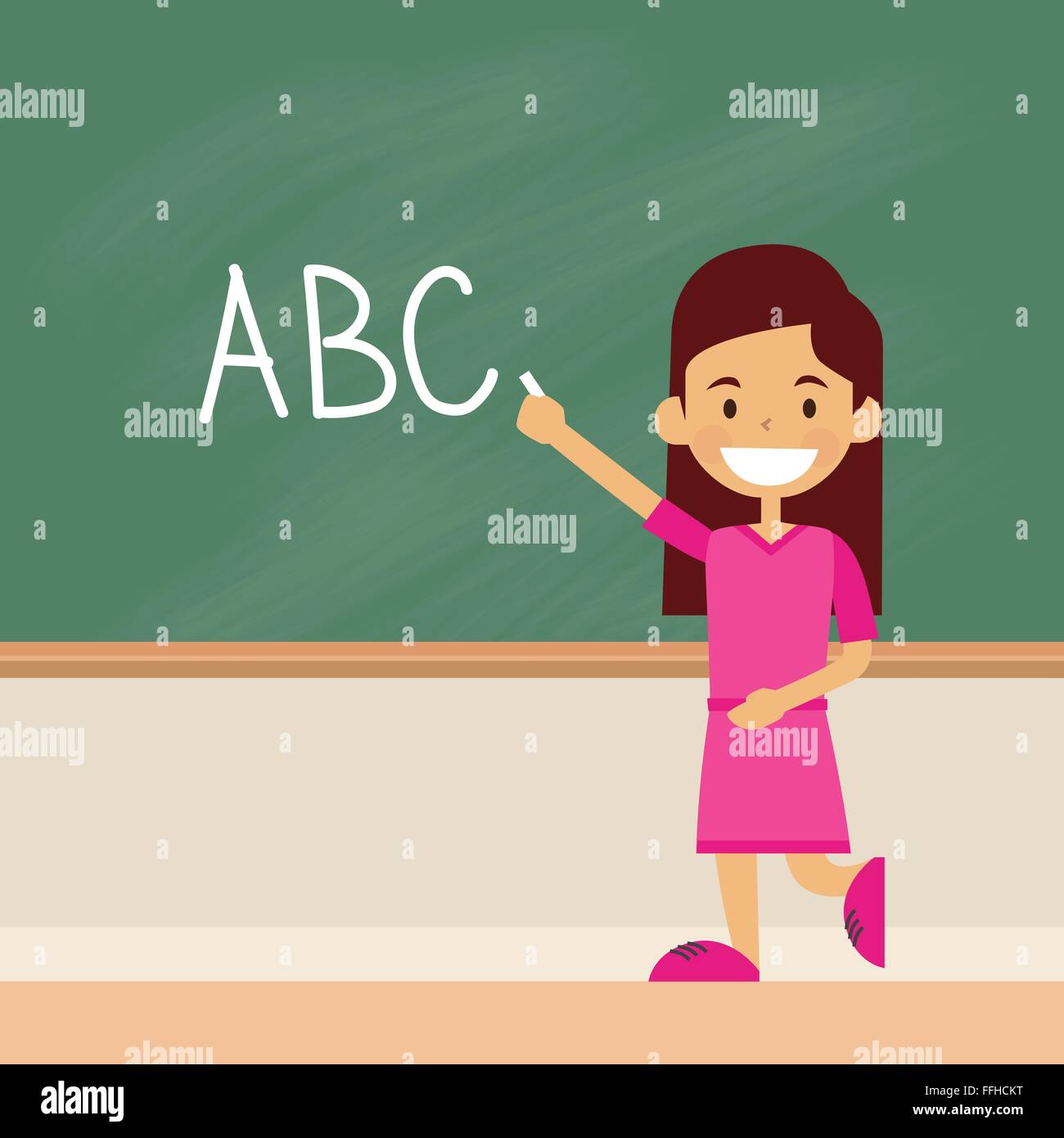 School Girl Write On Green Board Letters Alphabet Stock Vector Image ...