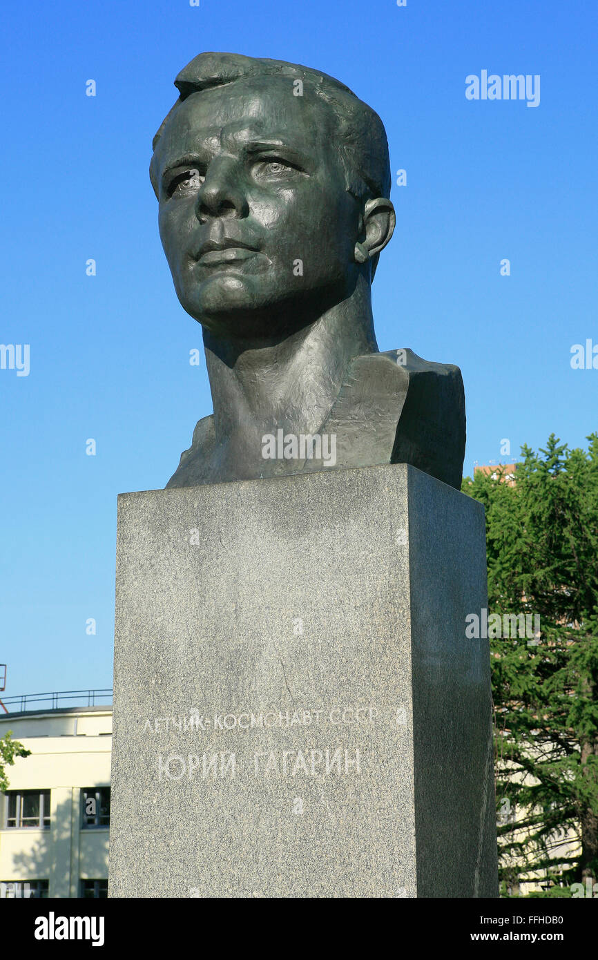 Bust of the world's first human in space Soviet cosmonaut Yuri Gagarin ...