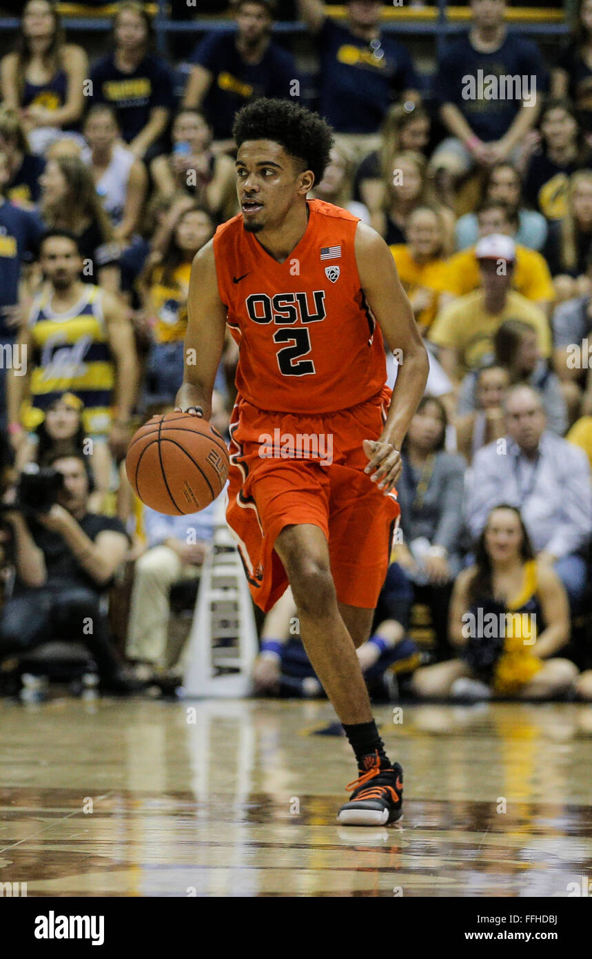 Berkeley USA CA. 13th Feb, 2016. OSU G # 2 Stephen Thompson Jr game ...